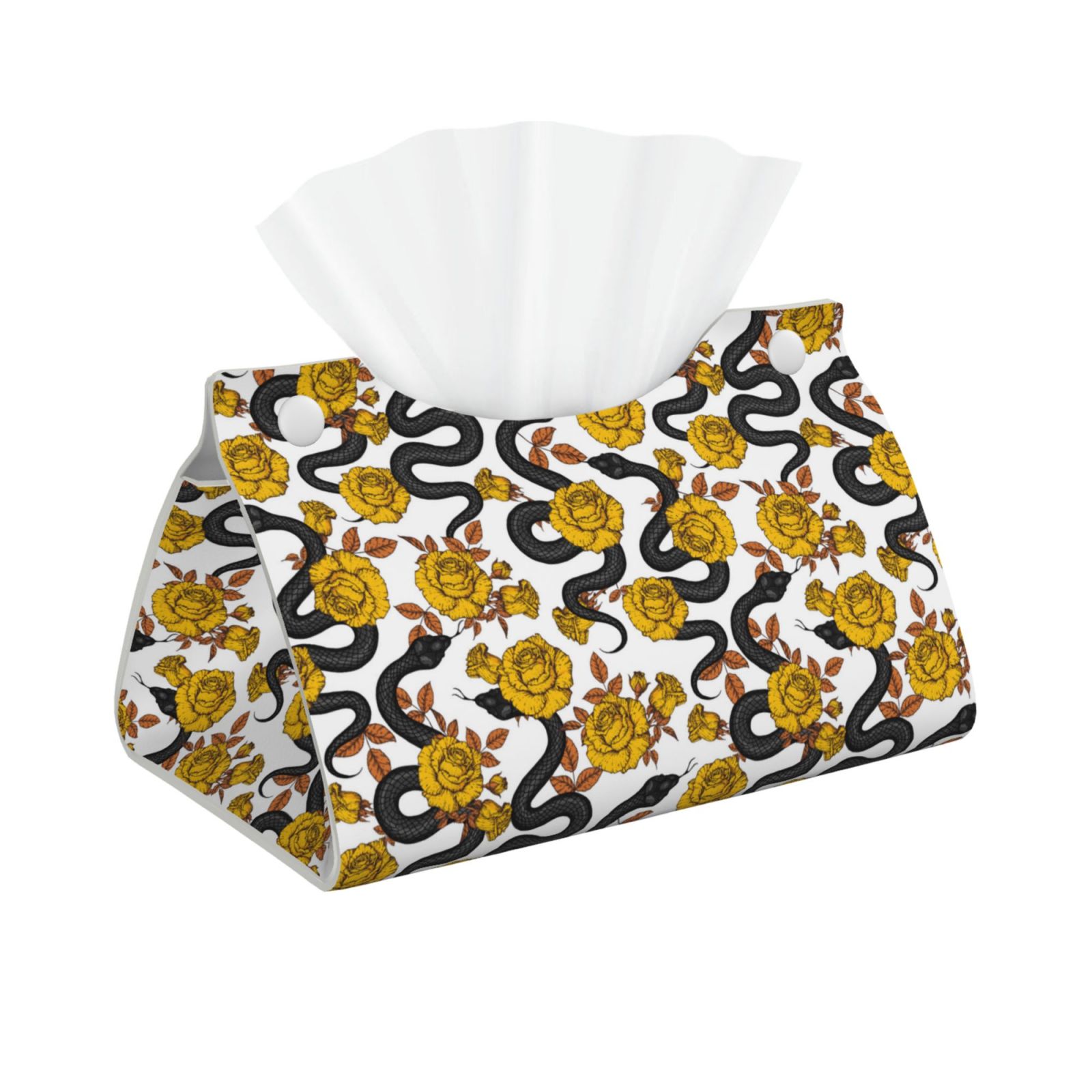 Leather Tissue Box Cover - Elegant Snake Black Flower Gold Long PVC ...