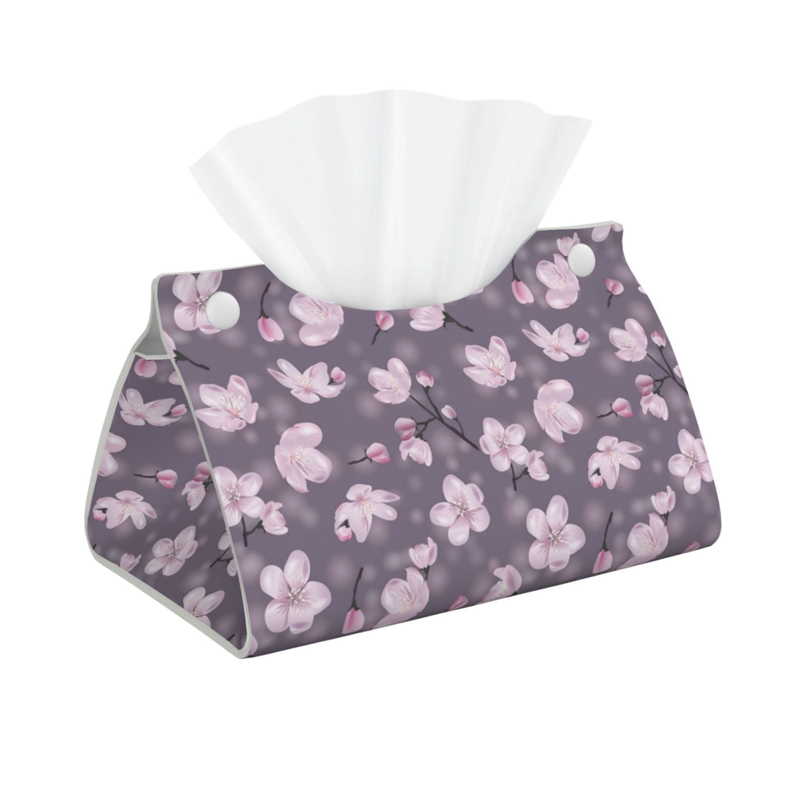 Leather Tissue Box Cover - Elegant berry blossoms floral Long PVC ...