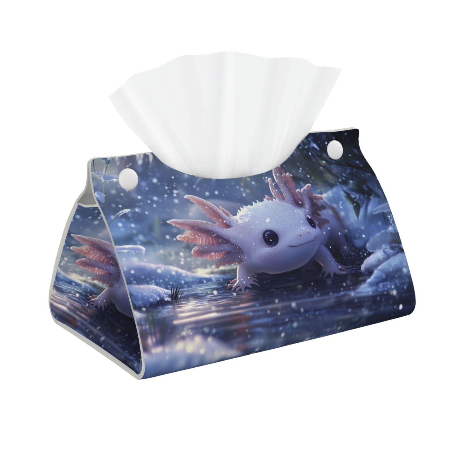 Leather Tissue Box Cover - Enchanting Snowy Axolotl Long PVC Tissue Box ...