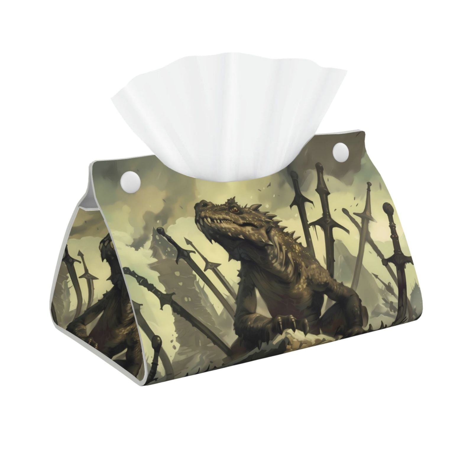 Leather Tissue Box Cover - Epic Dragon Skull Scene Long PVC Tissue Box ...