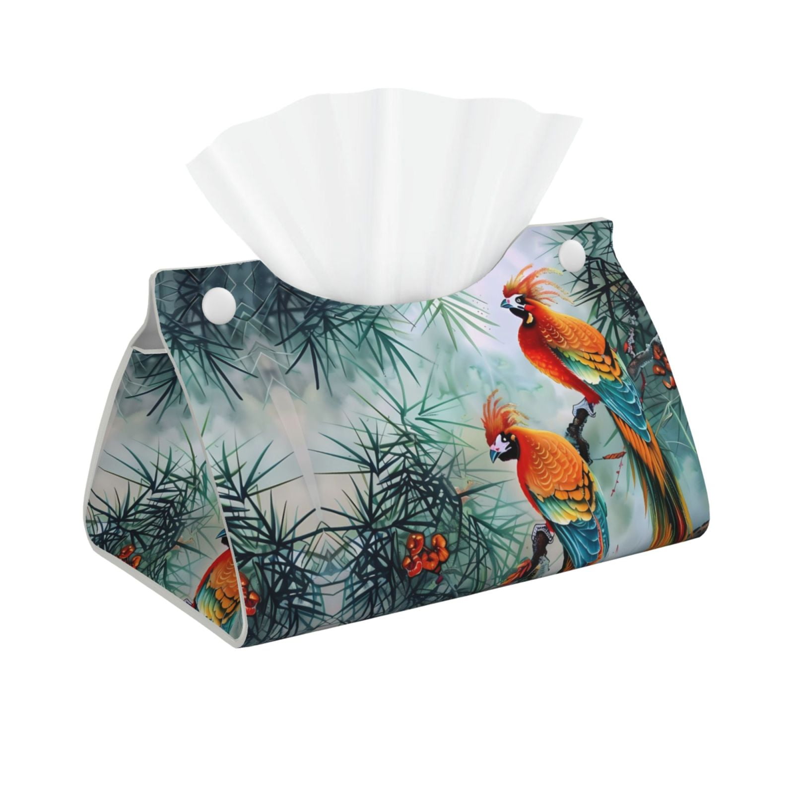Leather Tissue Box Cover - Exotic Birds Forest Long PVC Tissue Box ...