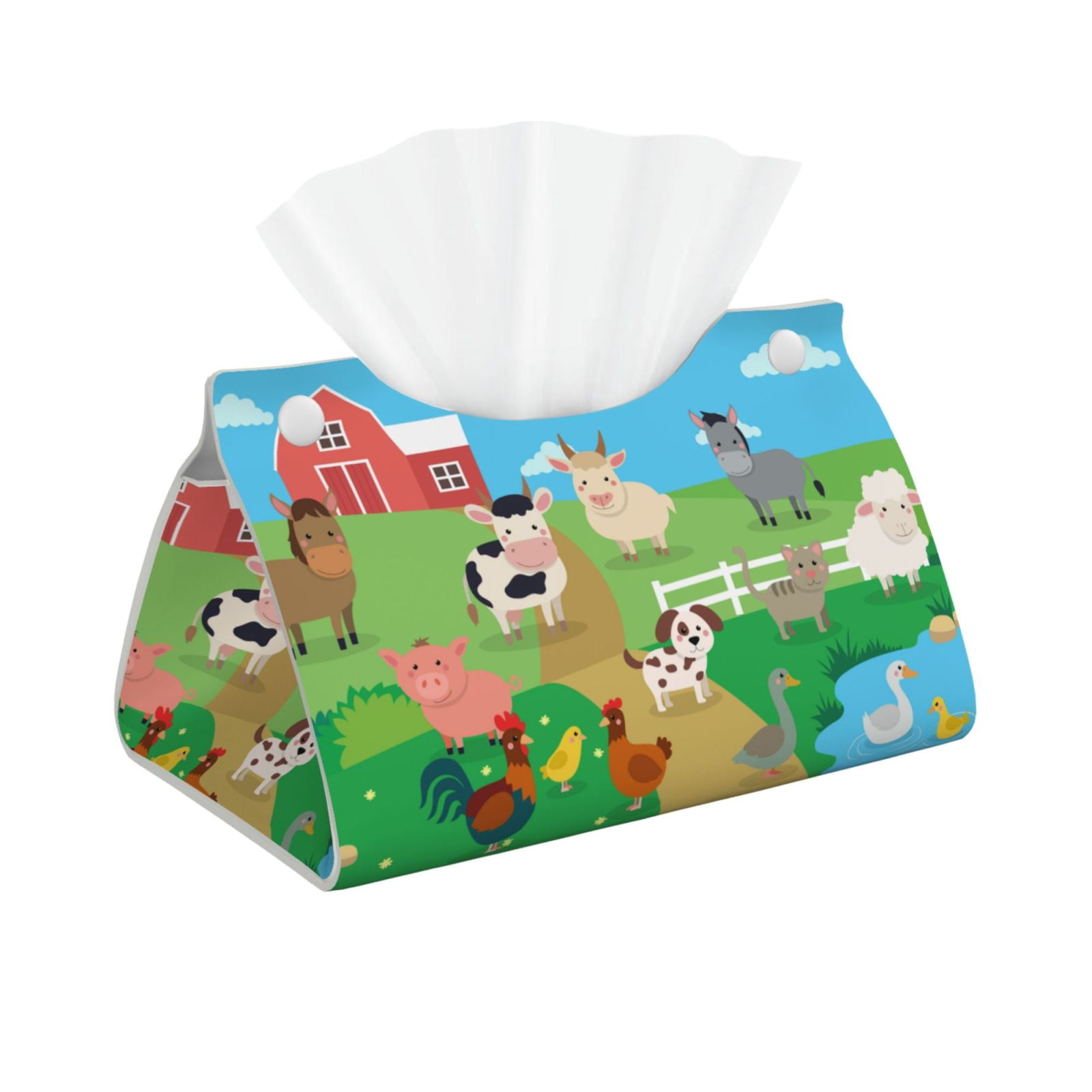Leather Tissue Box Cover - Farm Animals (2) Long PVC Tissue Box Holder ...