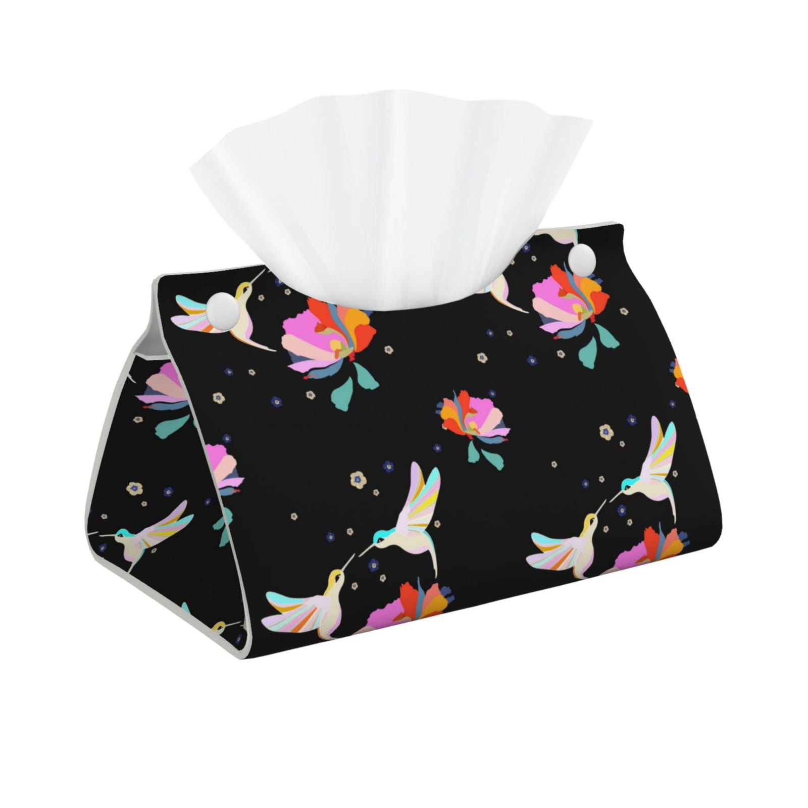 Leather Tissue Box Cover - Flower Hummingbird Black Long PVC Tissue Box ...