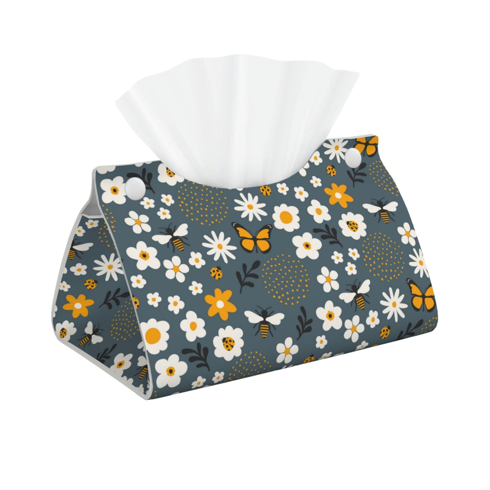 Leather Tissue Box Cover - Flowers and Bee Long PVC Tissue Box Holder ...