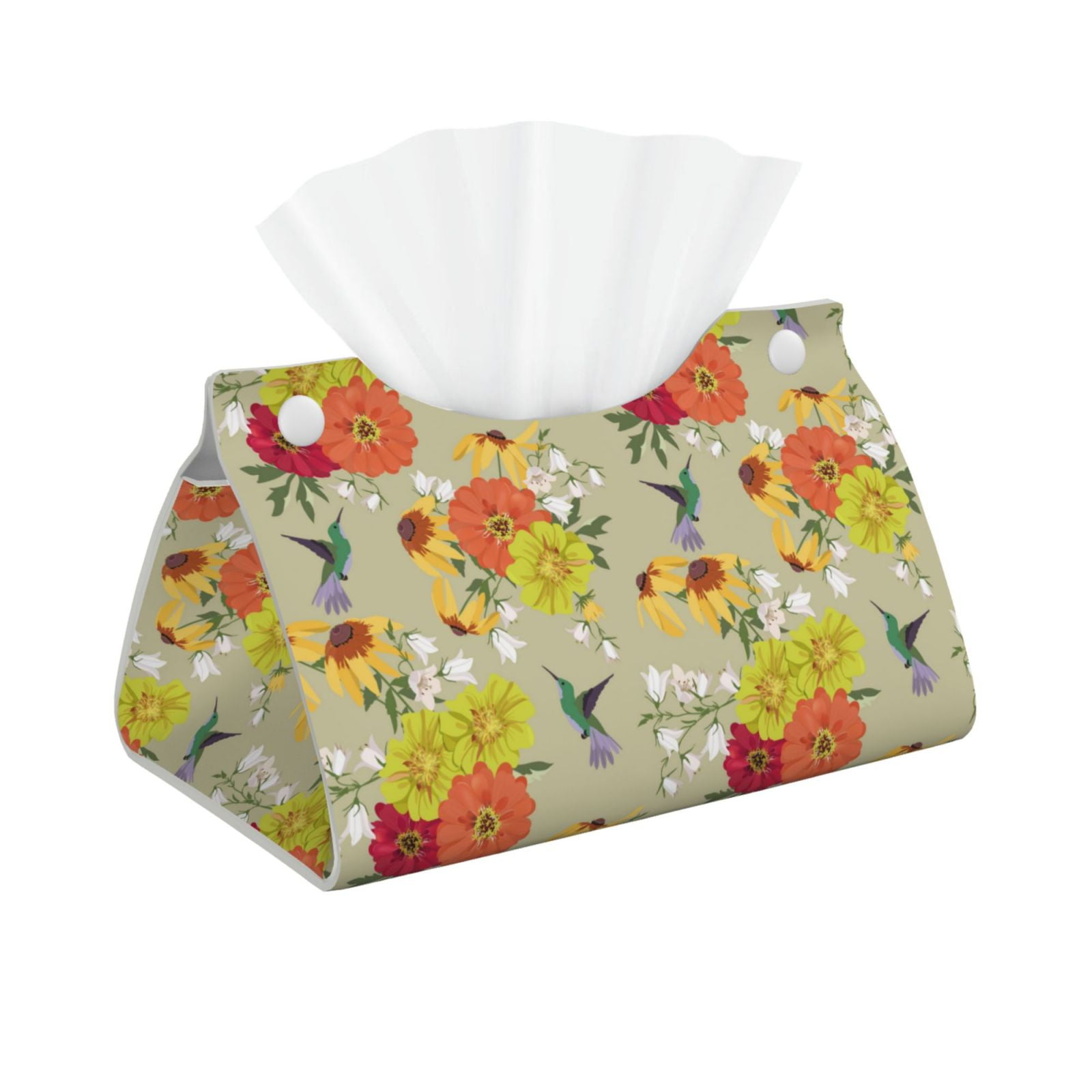 Leather Tissue Box Cover - Flowers and Hummingbirds Long PVC Tissue Box ...