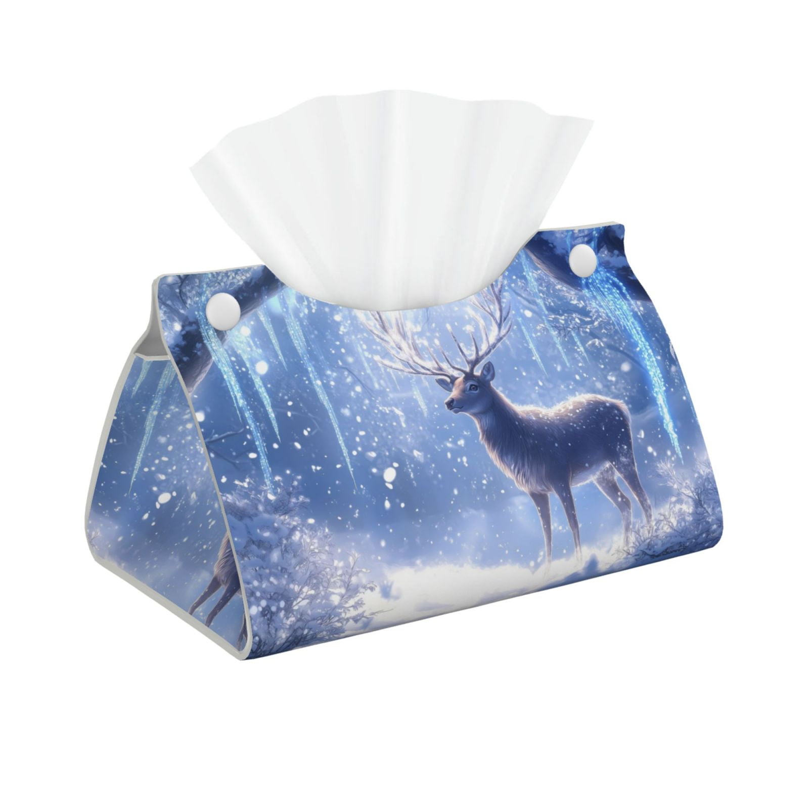 Leather Tissue Box Cover - Forest Snowy Snowflake Deer Long PVC Tissue ...