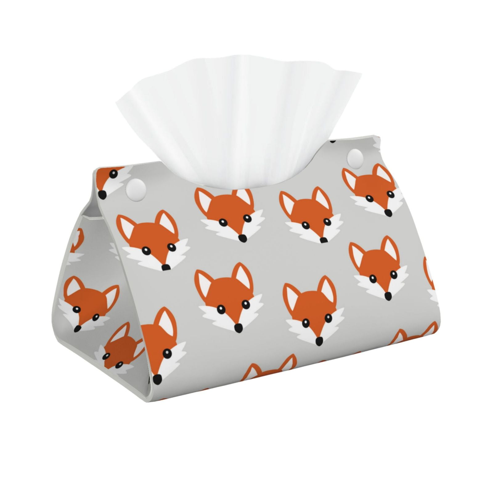 Leather Tissue Box Cover - Fox Print Light Gray Long PVC Tissue Box ...