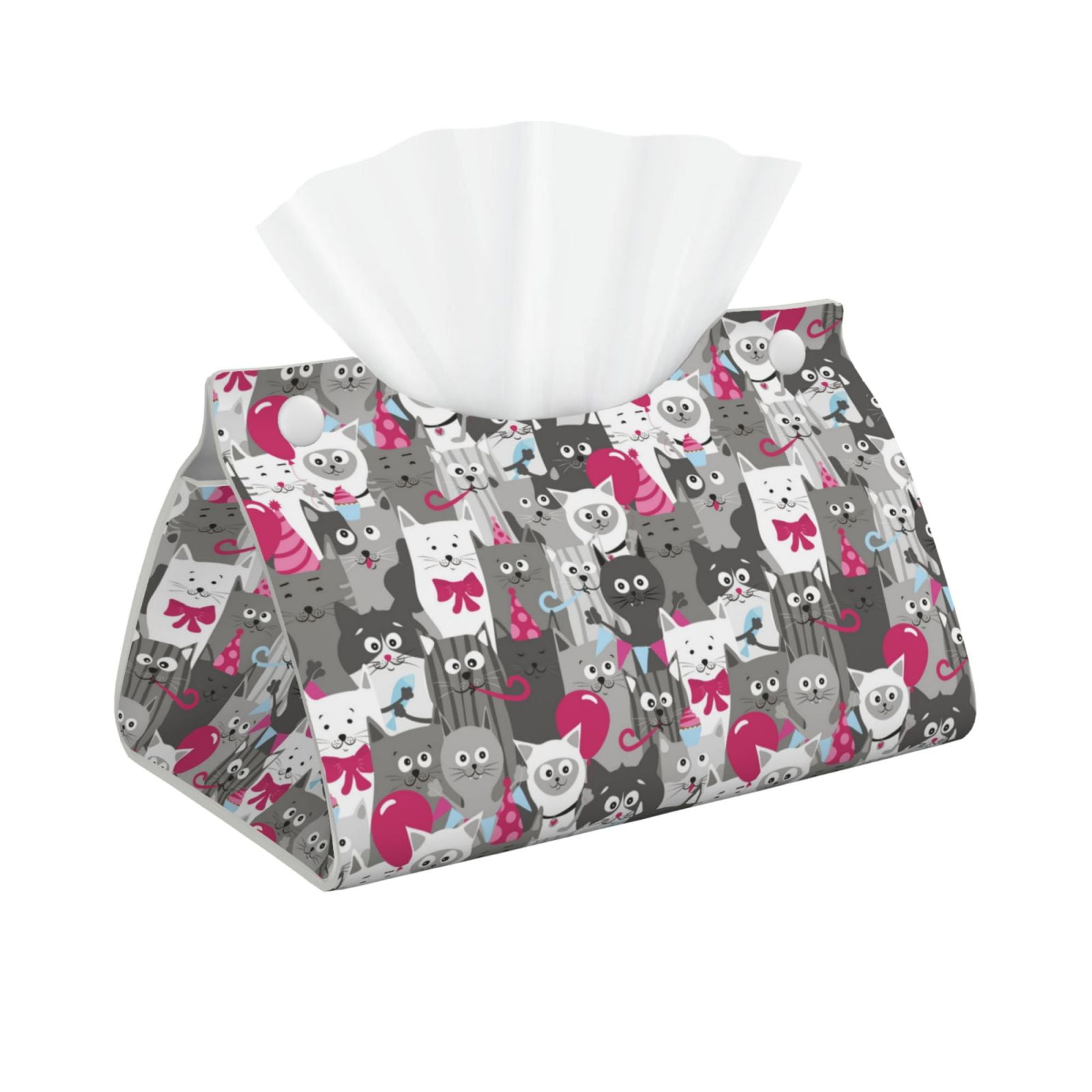Leather Tissue Box Cover - Funny Cartoon Cat Gray Long PVC Tissue Box ...