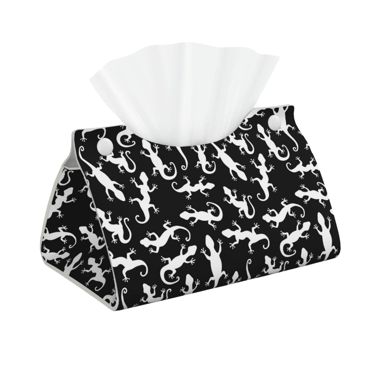 Leather Tissue Box Cover - Gecko Lizard Black White Long PVC Tissue Box ...