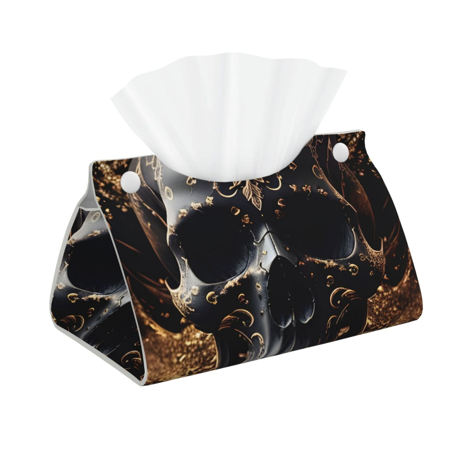 Leather Tissue Box Cover - Gold Pattern Black Skull Long PVC Tissue Box ...