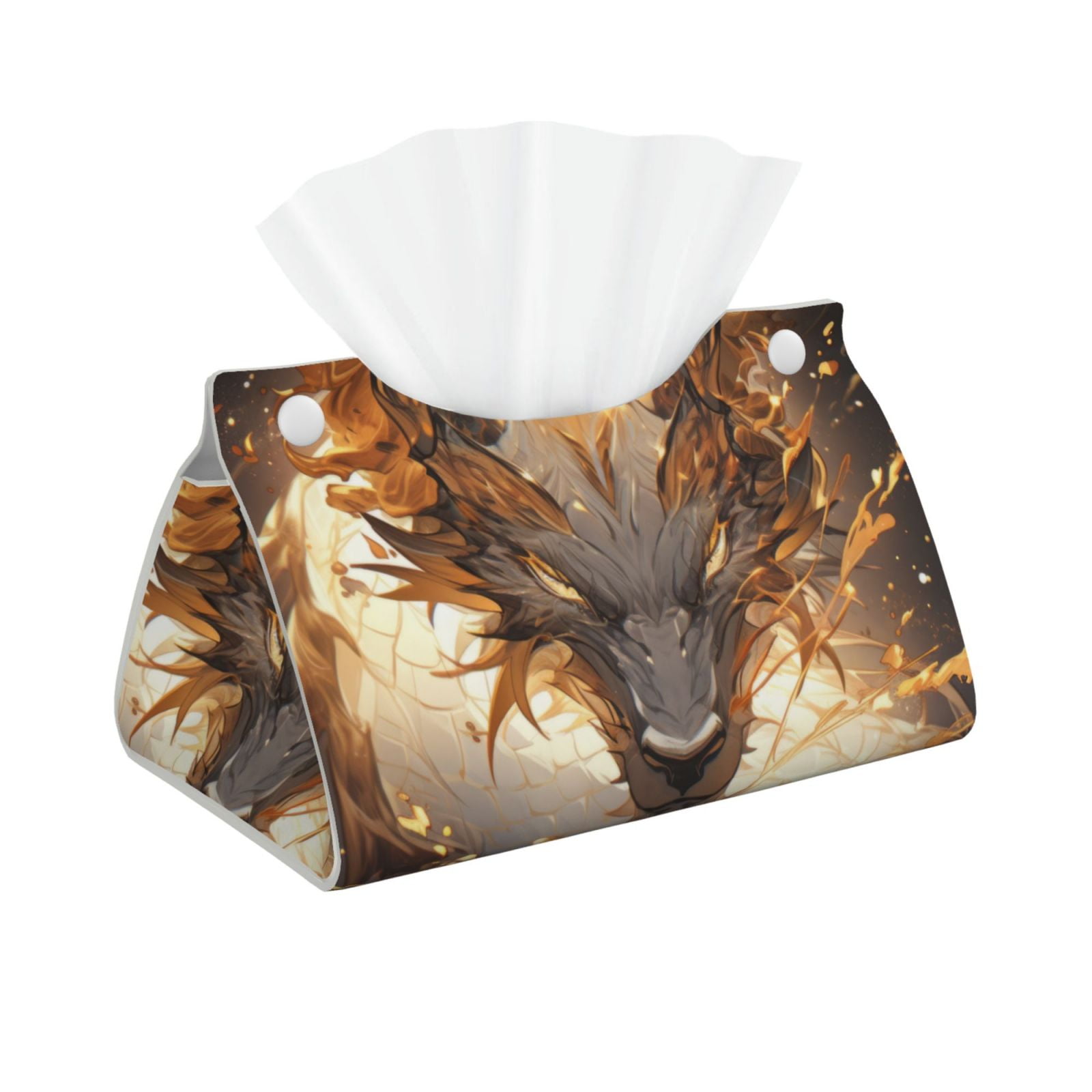 Leather Tissue Box Cover - Golden Horned White Dragon Long PVC Tissue ...