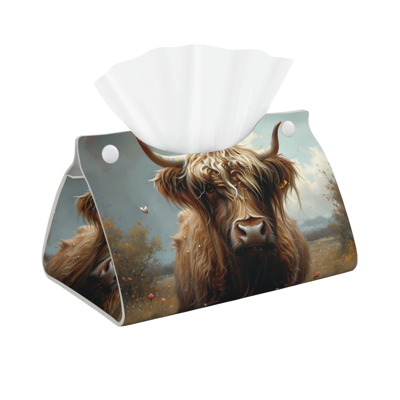 Leather Tissue Box Cover - Grassland Sunflower Cow Long PVC Tissue Box ...