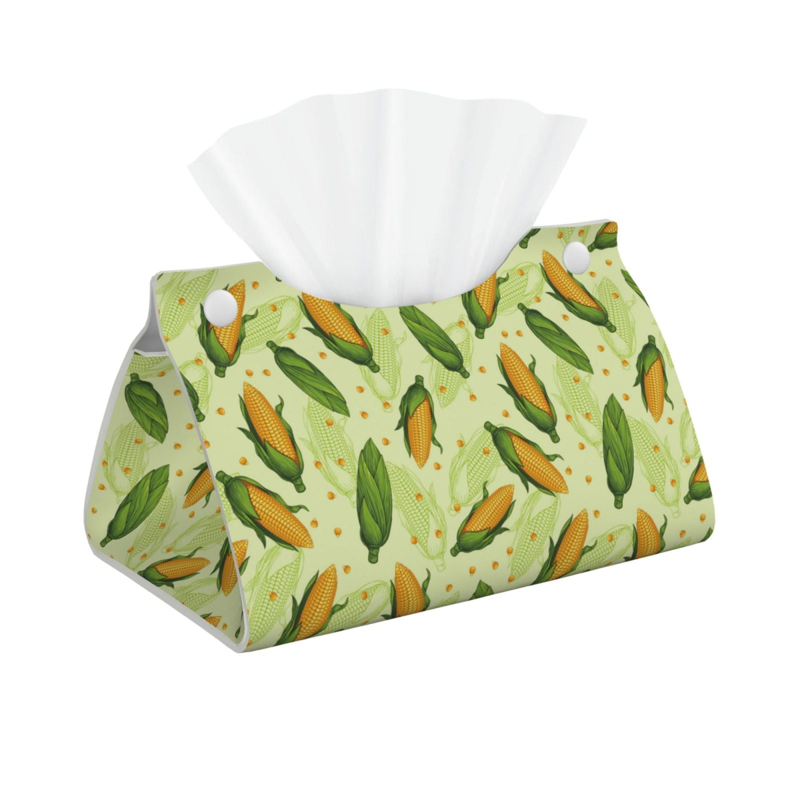 Leather Tissue Box Cover - Green Leaves Cute Corn Long PVC Tissue Box ...