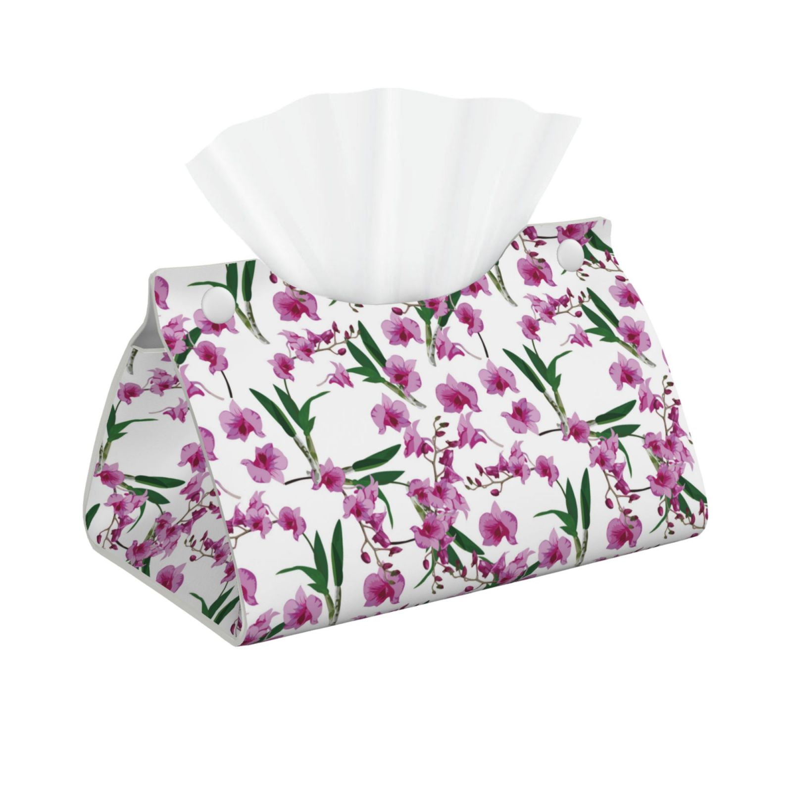 Leather Tissue Box Cover - Green Leaves Orchids Flowers Long PVC Tissue ...