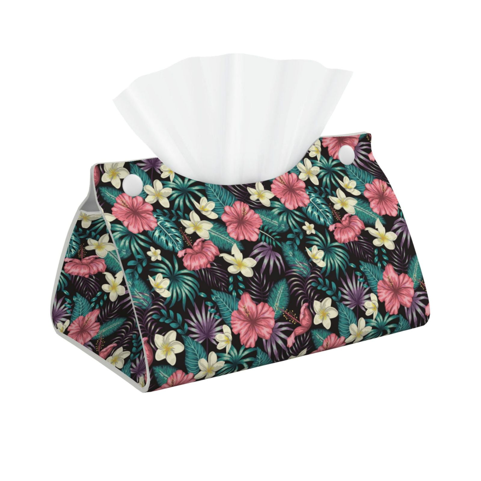 Leather Tissue Box Cover - Green Tropical Leaves Long PVC Tissue Box ...