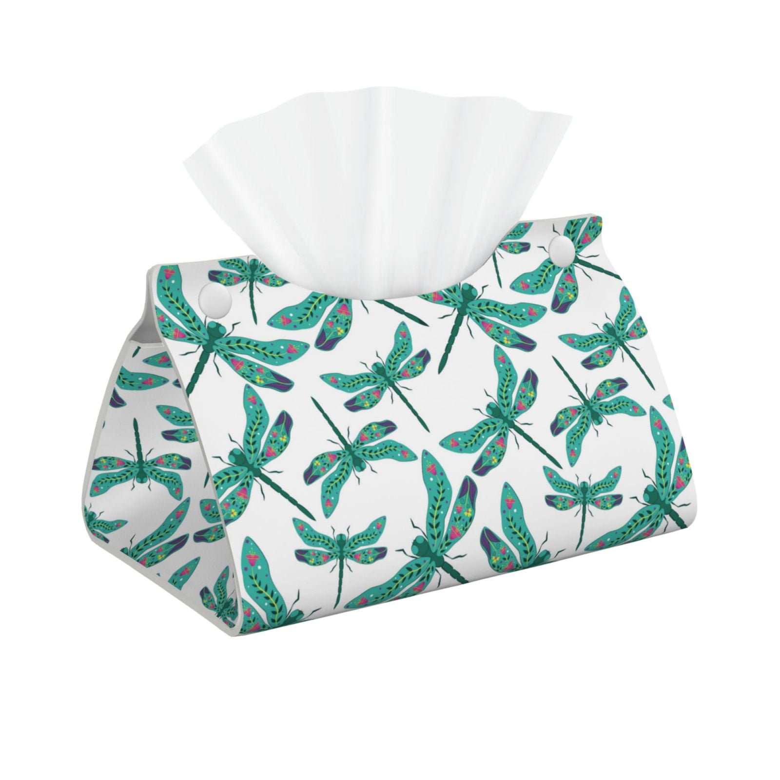 Leather Tissue Box Cover - Green White Dragonfly Long PVC Tissue Box ...