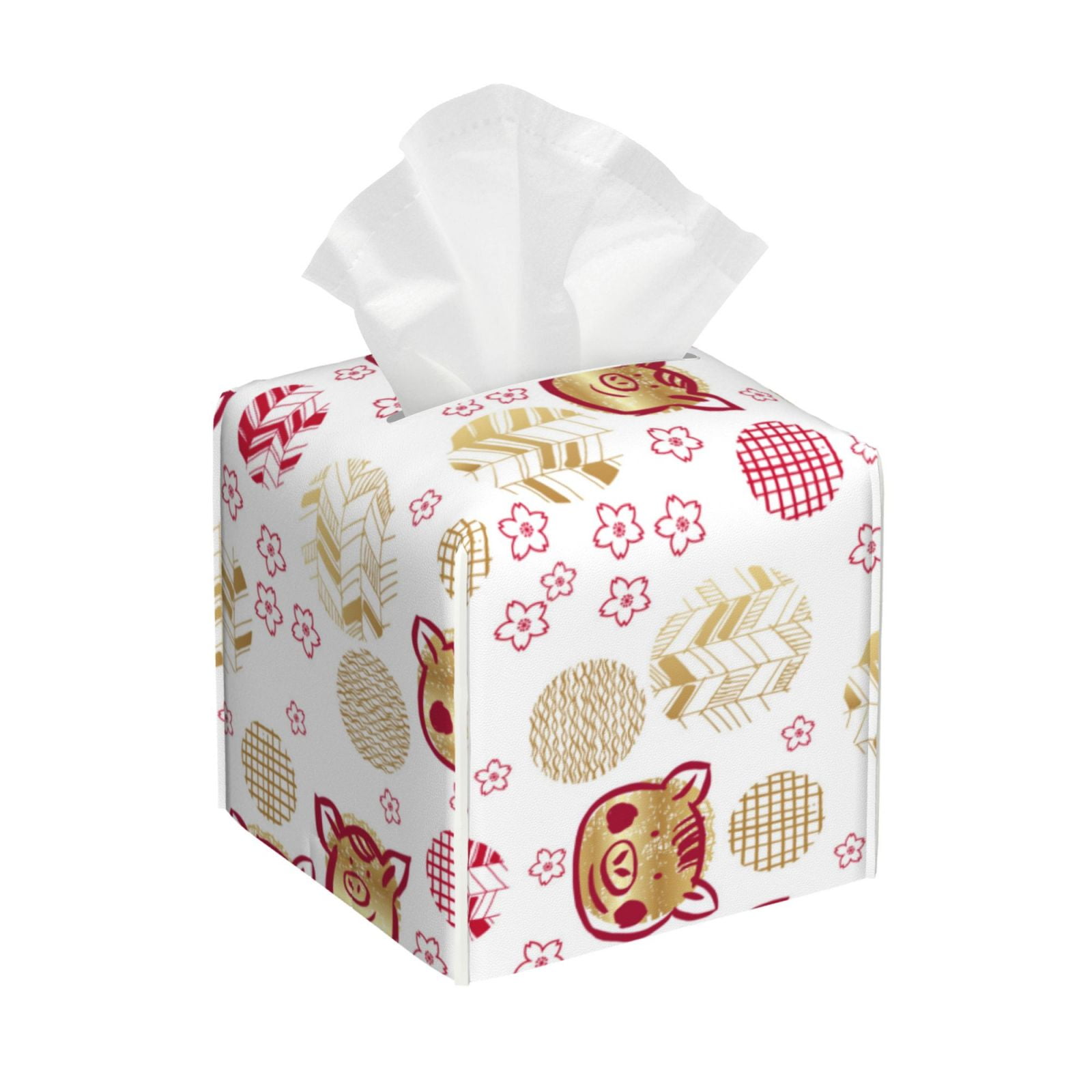 Leather Tissue Box Cover - Hand Drawn Cartoon Cute Pig Tissue Box ...