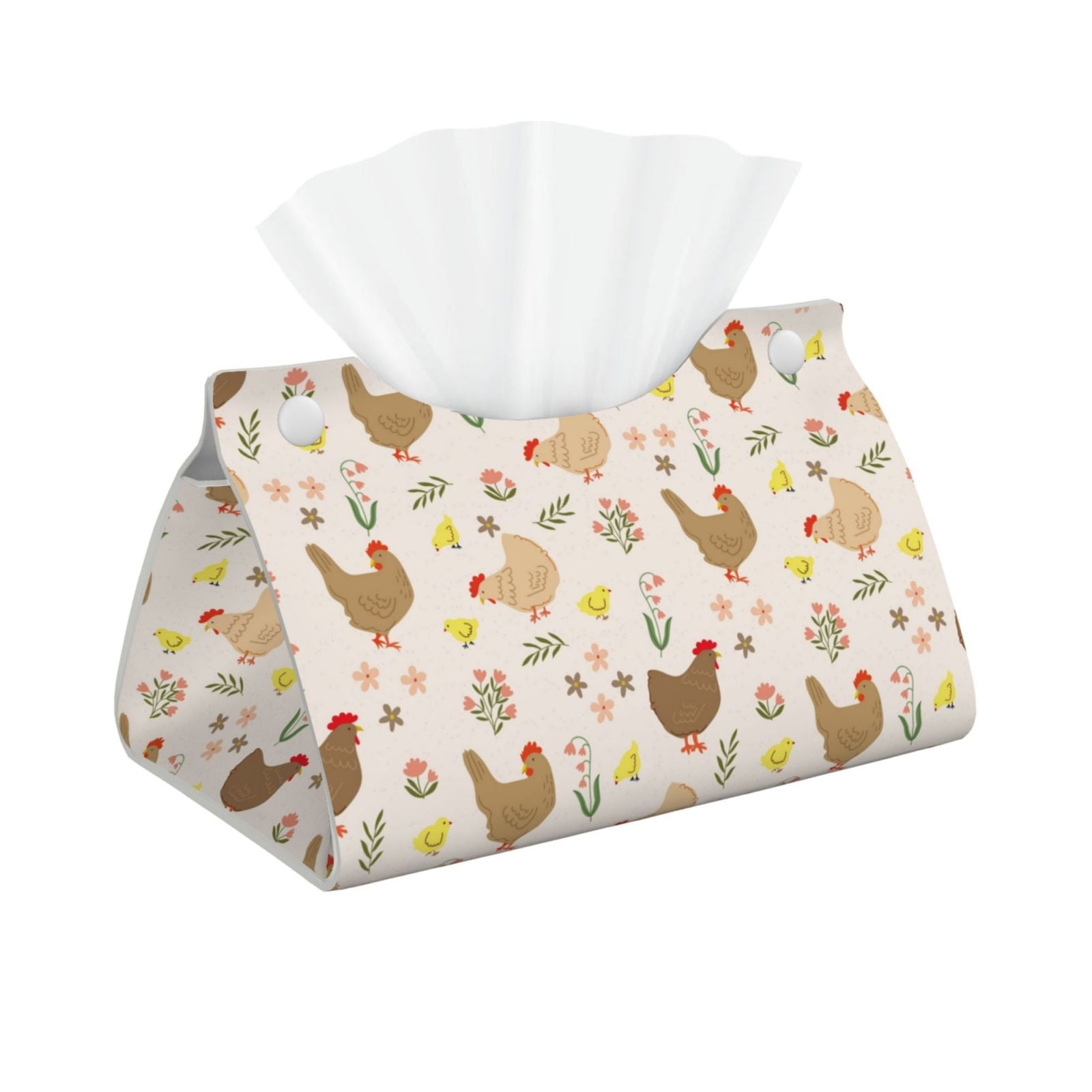 Leather Tissue Box Cover - Hand Drawn Cute Chicken Flower Long PVC ...