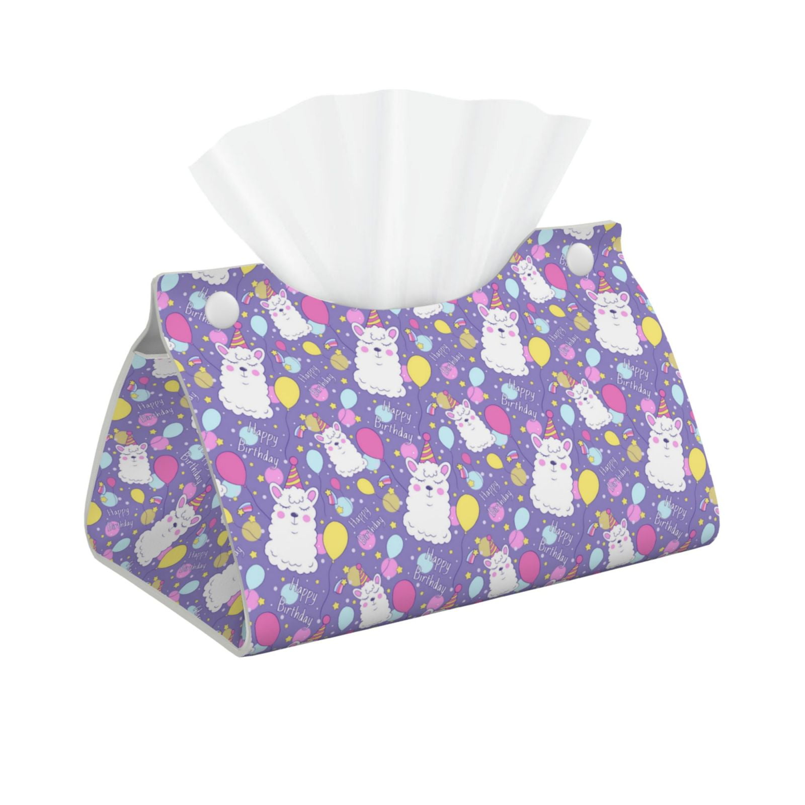 Leather Tissue Box Cover - Happy Birthday Alpaca Balloon Long PVC ...
