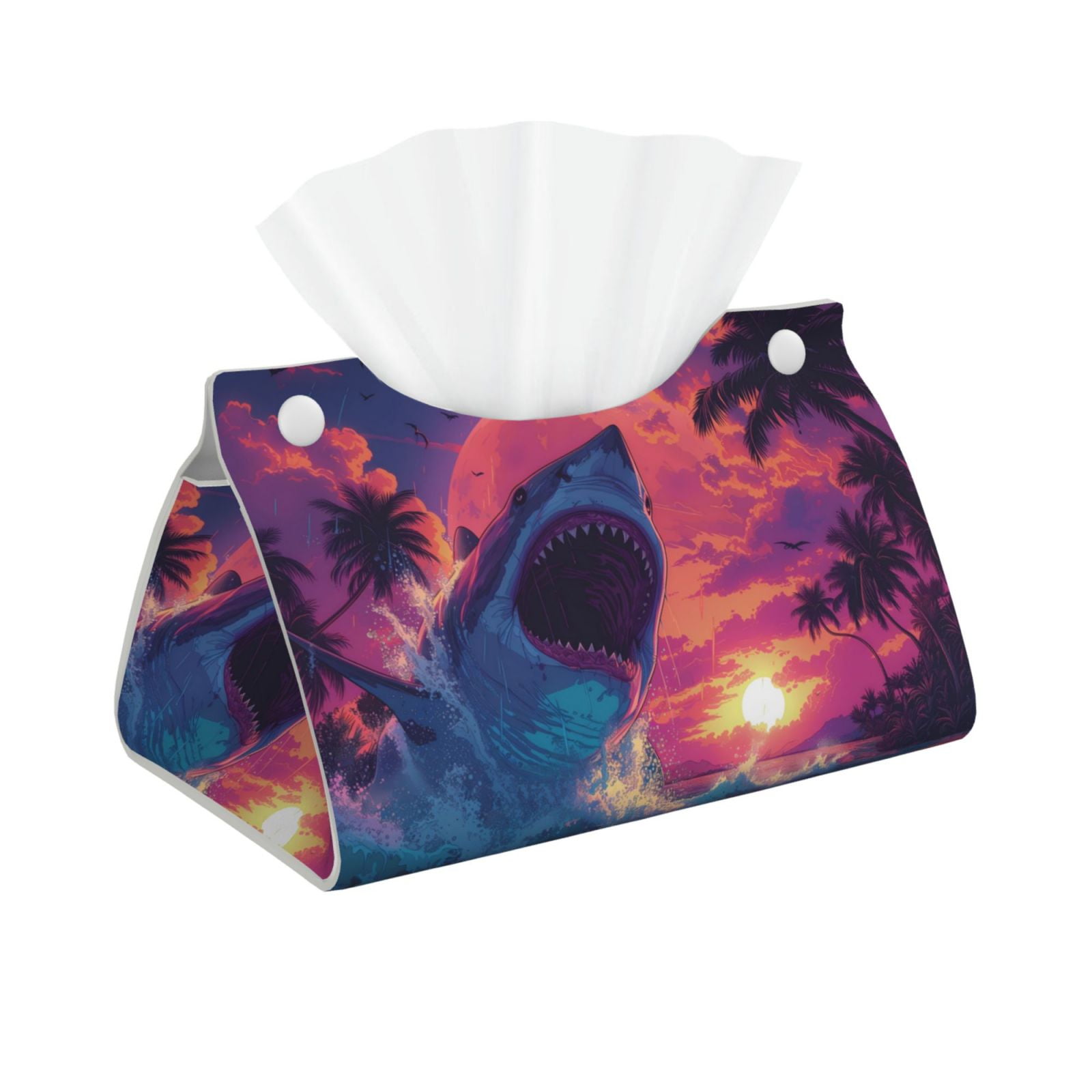 Leather Tissue Box Cover - Hawaiian Island Beach Shark Long PVC Tissue ...