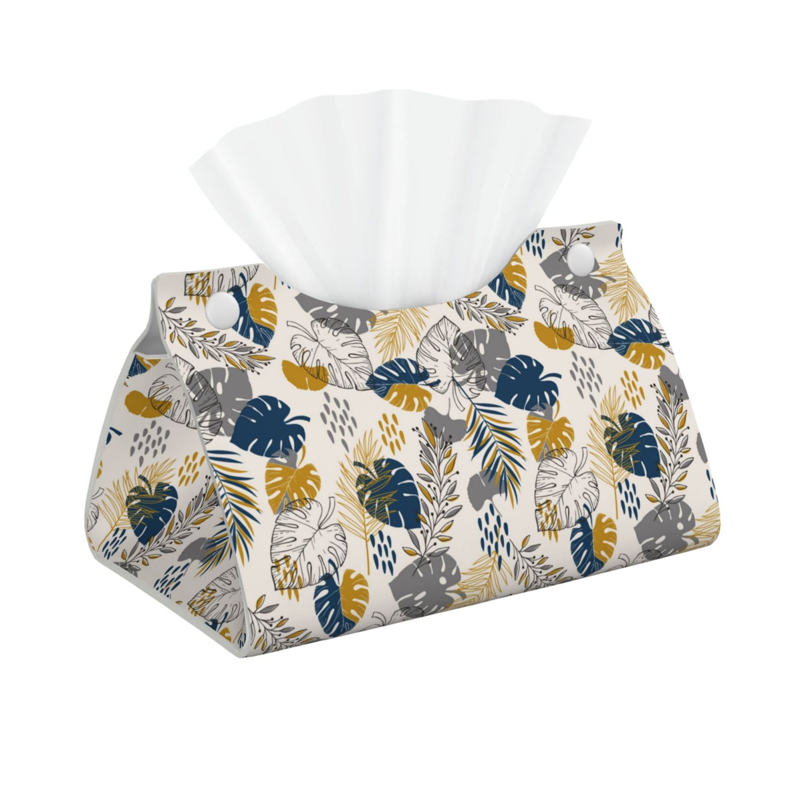 Leather Tissue Box Cover - Hawaiian Style Gold Leaves Long PVC Tissue ...