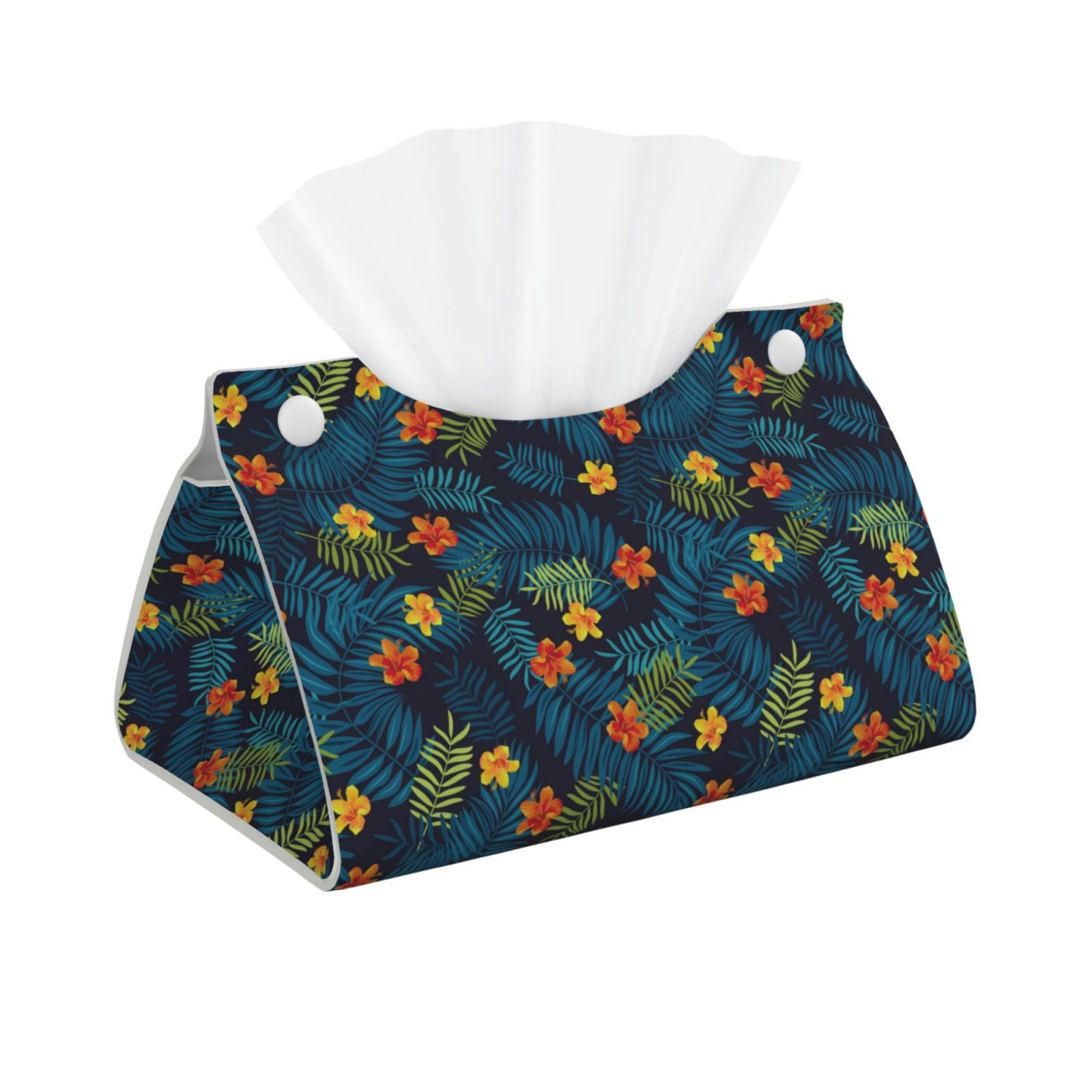 Leather Tissue Box Cover - Hawaiian Style Leaves Flower Long PVC Tissue ...