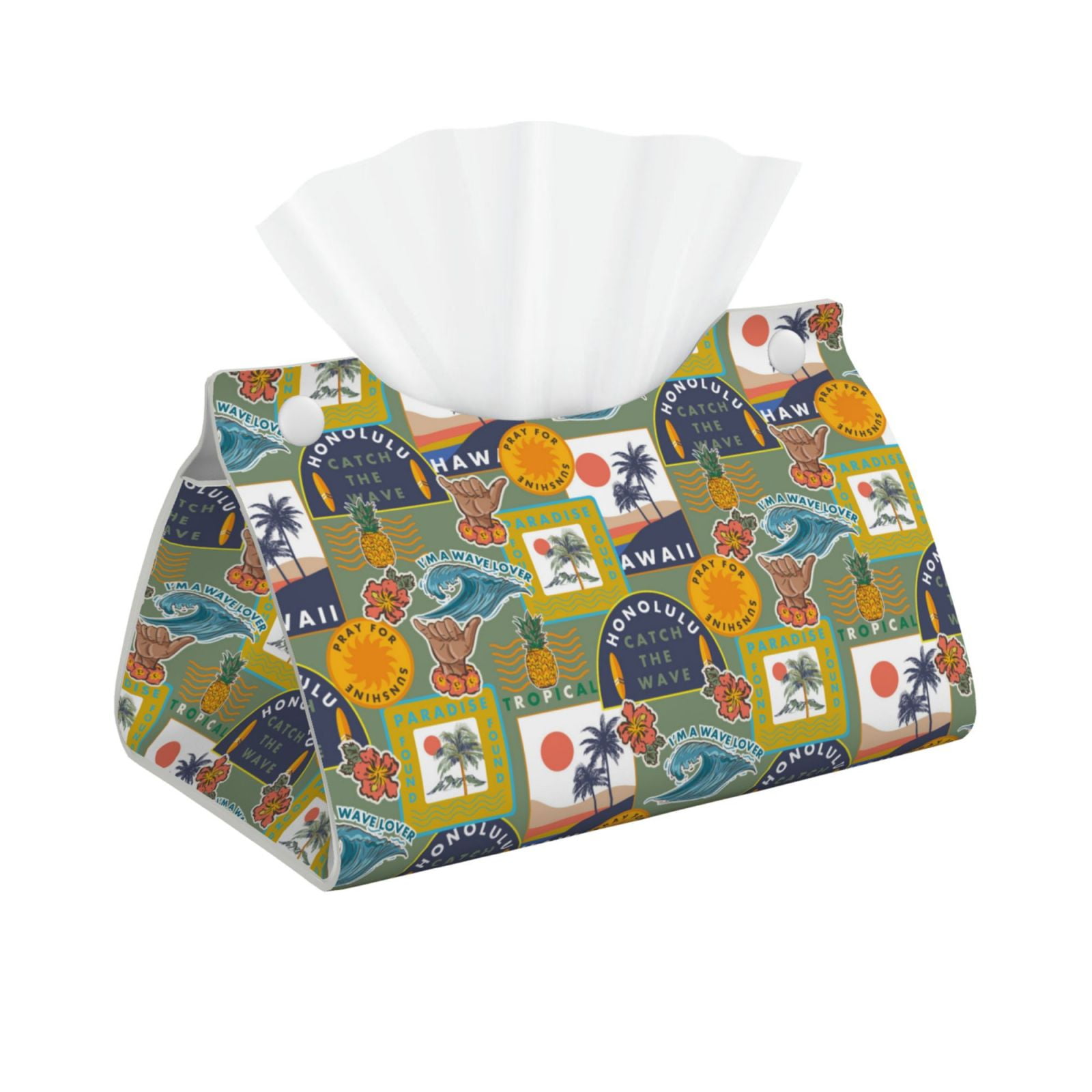 Leather Tissue Box Cover - Hawaiian Style Pineapple Waves Long PVC ...