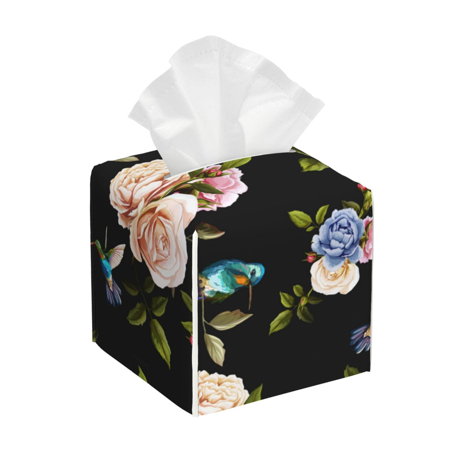 Leather Tissue Box Cover - Hummingbird Carnation Black Tissue Box ...