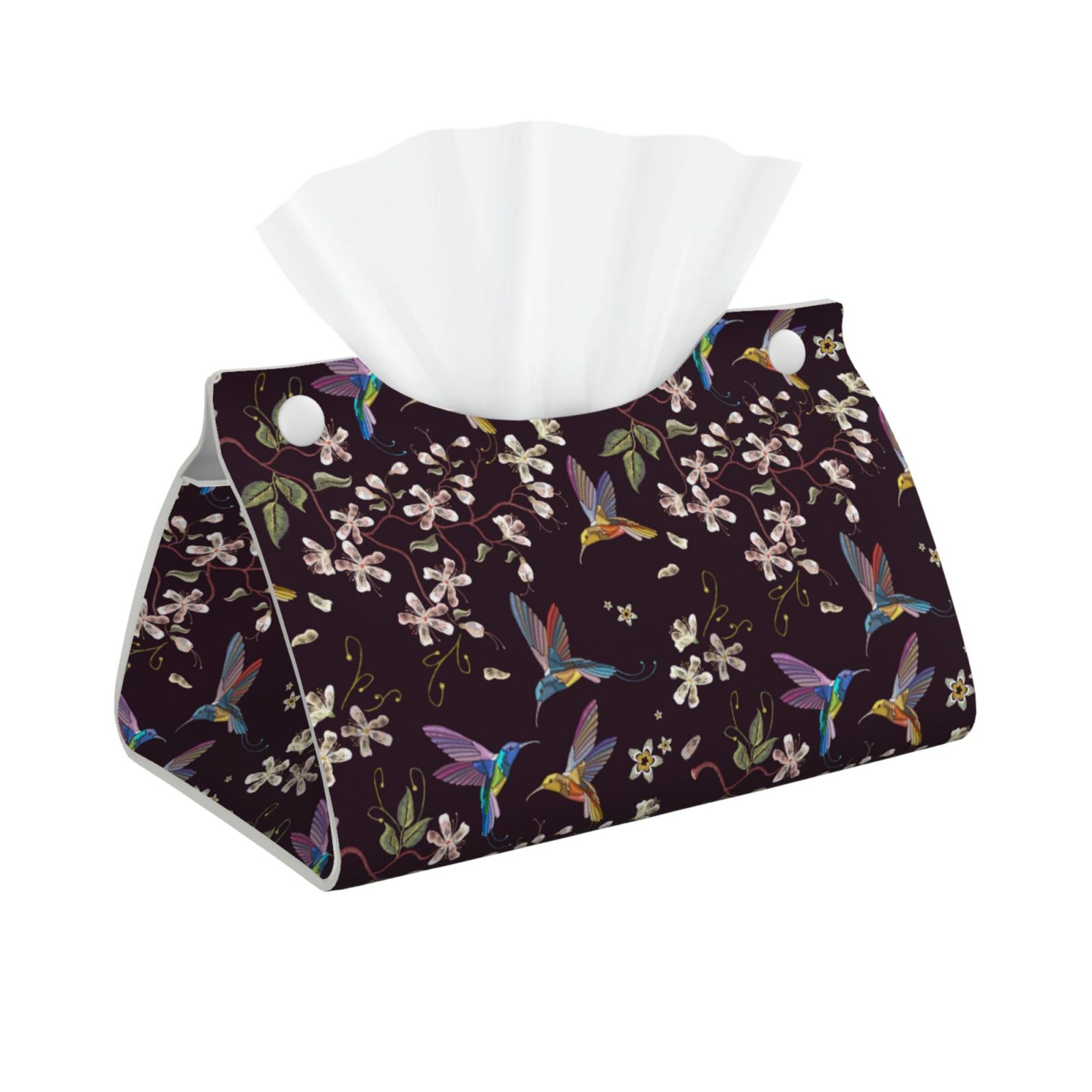Leather Tissue Box Cover - Hummingbird Floral Print Black Long PVC ...