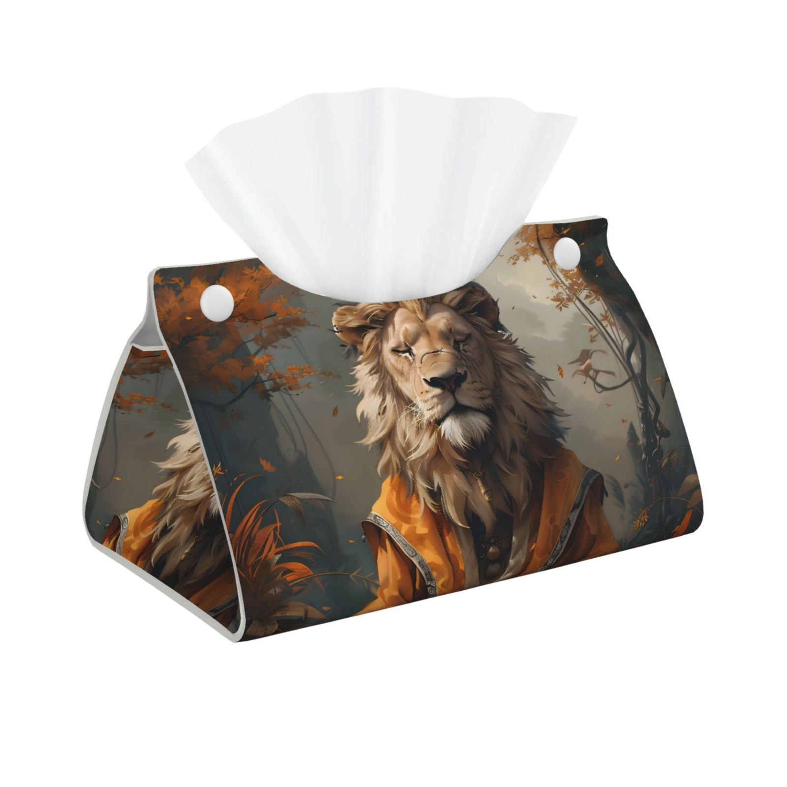 Leather Tissue Box Cover - Jungle Meditating Lion Long PVC Tissue Box ...