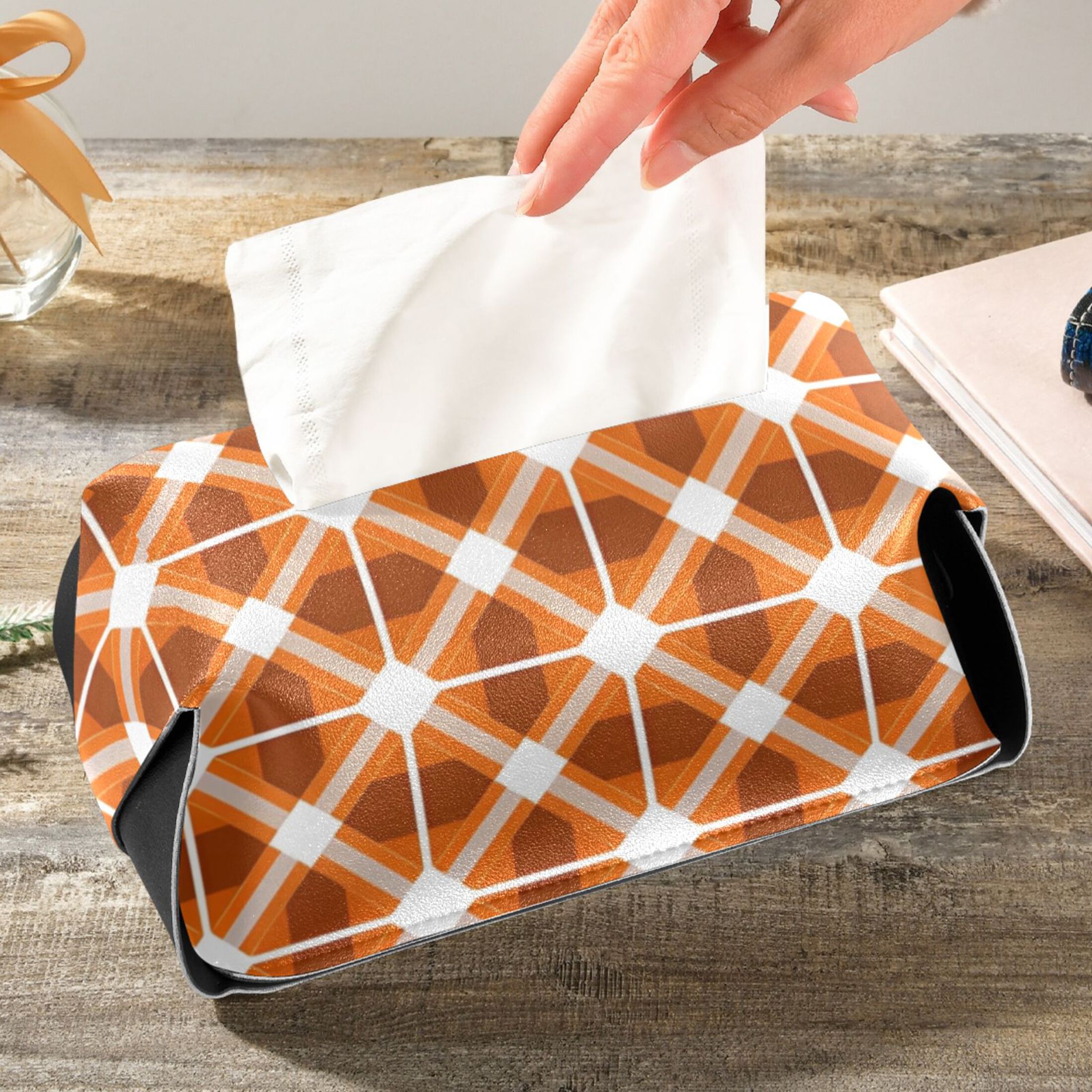 Leather Tissue Box Cover Lattice Grid Facial Cube Holder Case Rectangle ...