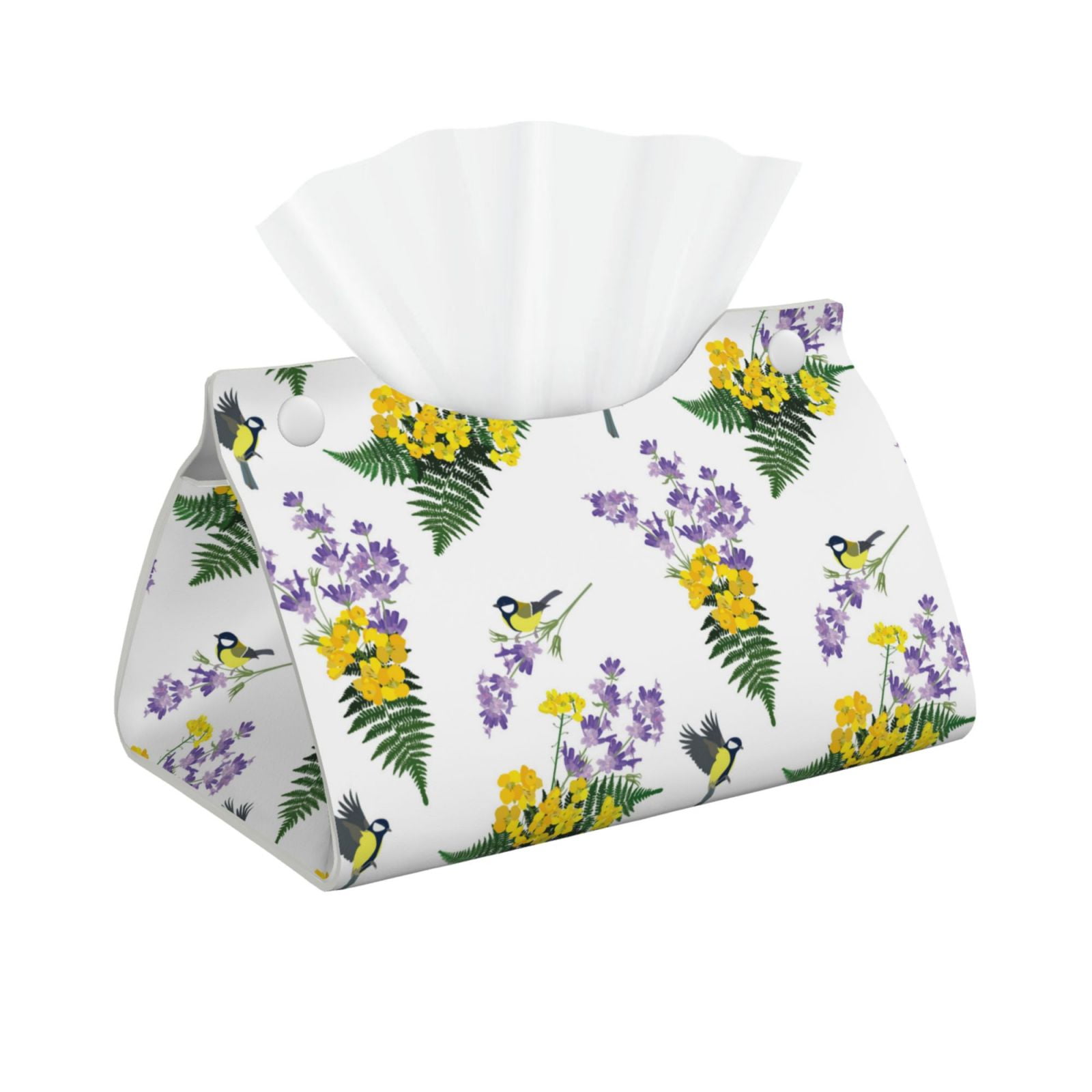 Leather Tissue Box Cover - Lavender Flowers Bird Long PVC Tissue Box ...