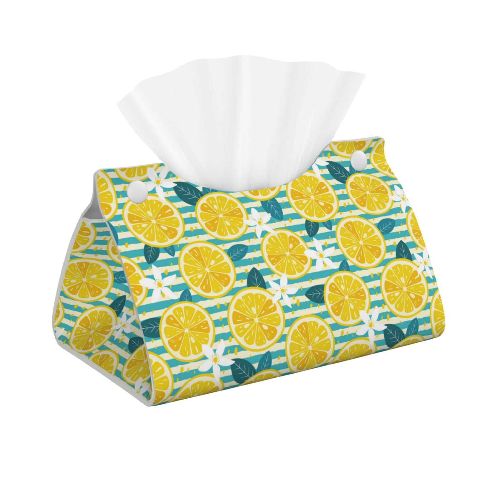 Leather Tissue Box Cover - Lemon flower Long PVC Tissue Box Holder for ...