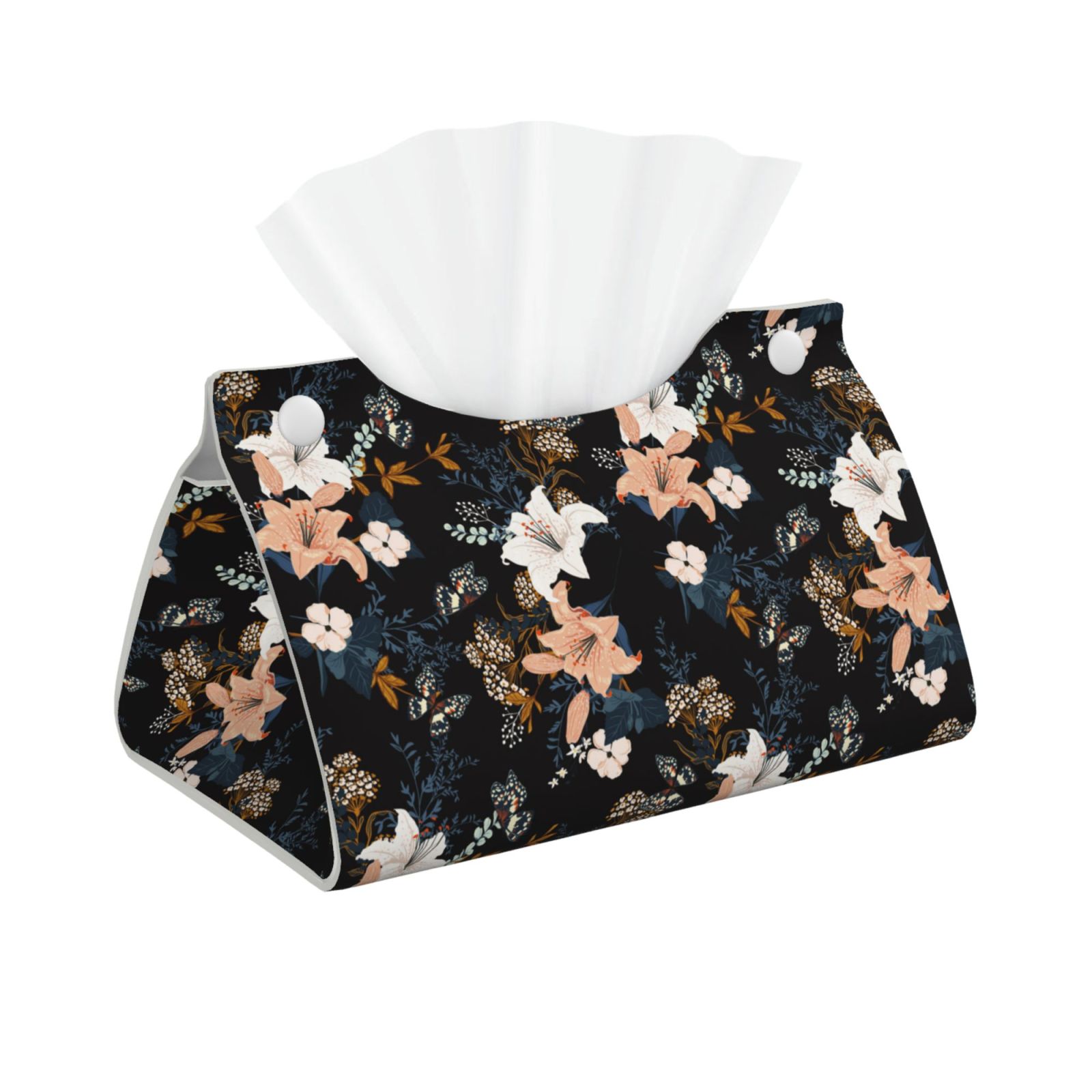 Leather Tissue Box Cover - Lilies Flowers Colorful Butterfly Long PVC ...