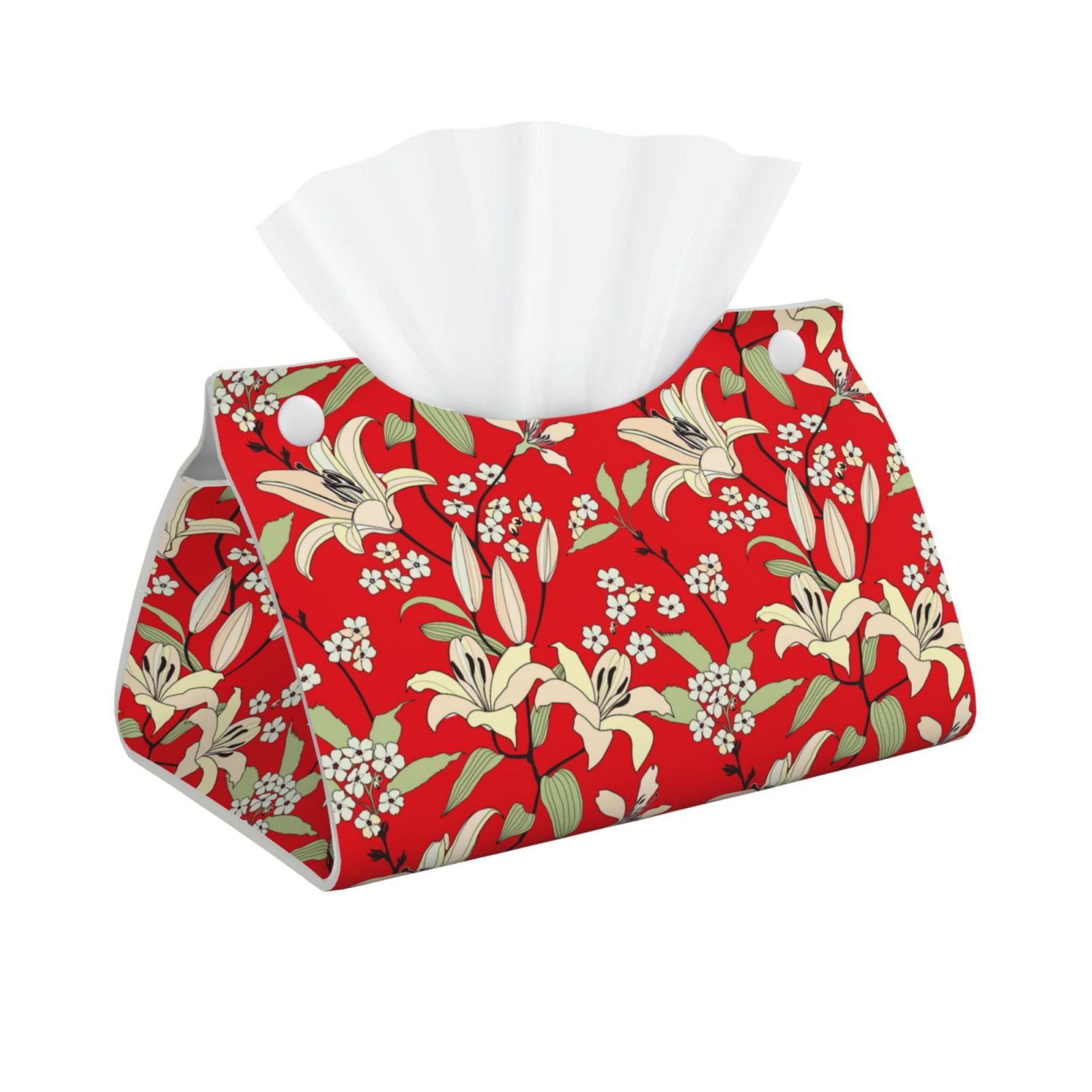 Leather Tissue Box Cover - Lilies Flowers Red Long PVC Tissue Box ...