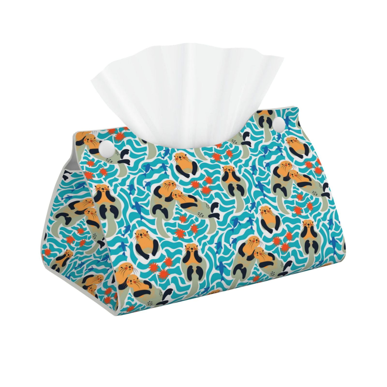 Leather Tissue Box Cover - Lovely Sea Otters Long PVC Tissue Box Holder ...