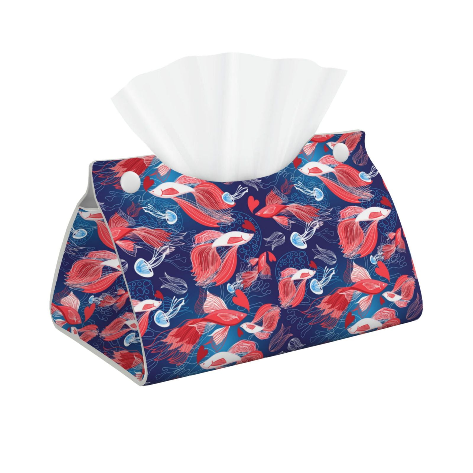 Leather Tissue Box Cover - Lovers Red Fish Jellyfish Long PVC Tissue ...