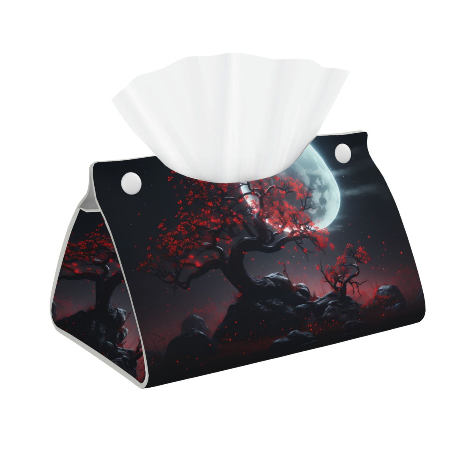 Leather Tissue Box Cover - Moon Starry Sky Red Tree Long PVC Tissue Box ...