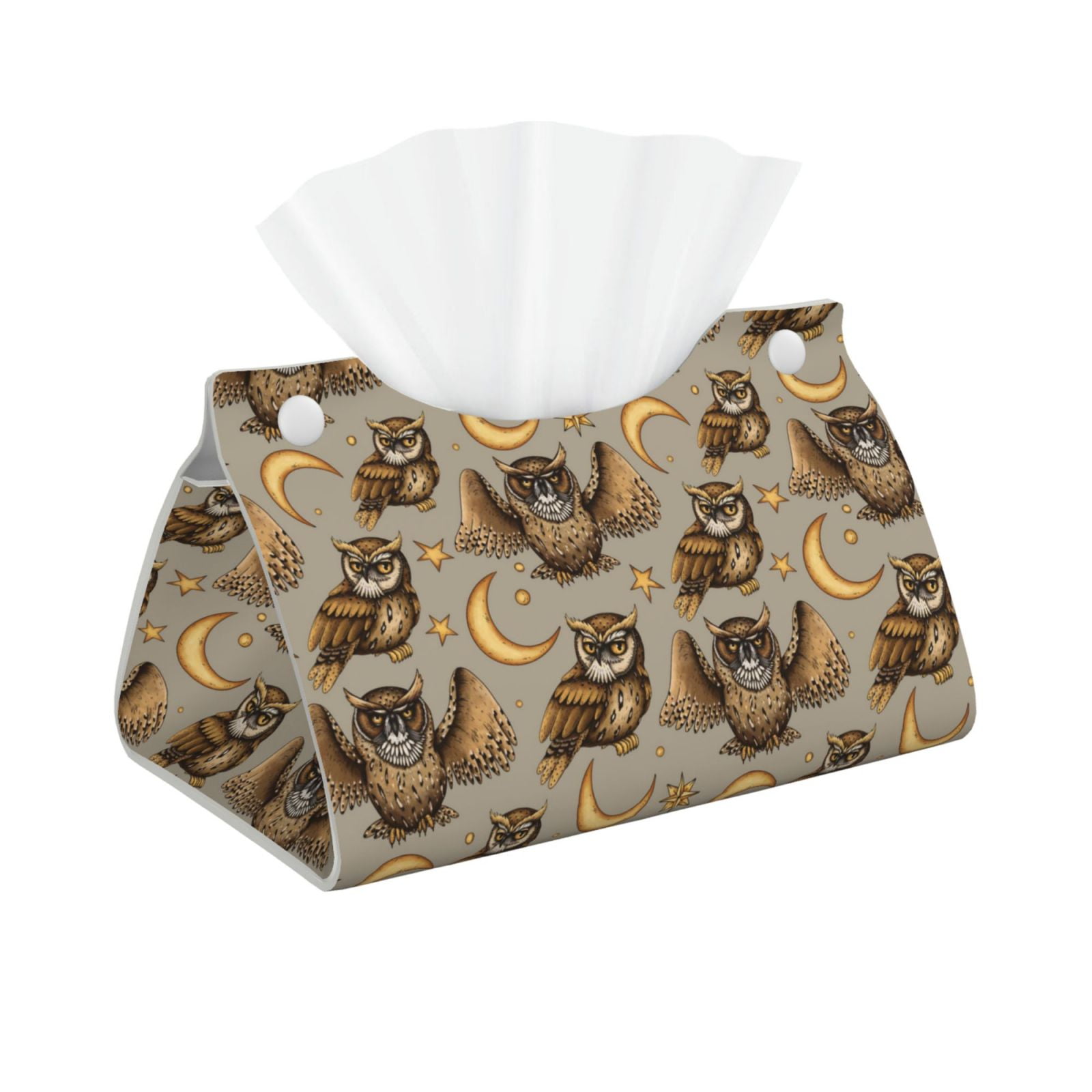Leather Tissue Box Cover - Moon Stars Owls Long PVC Tissue Box Holder ...