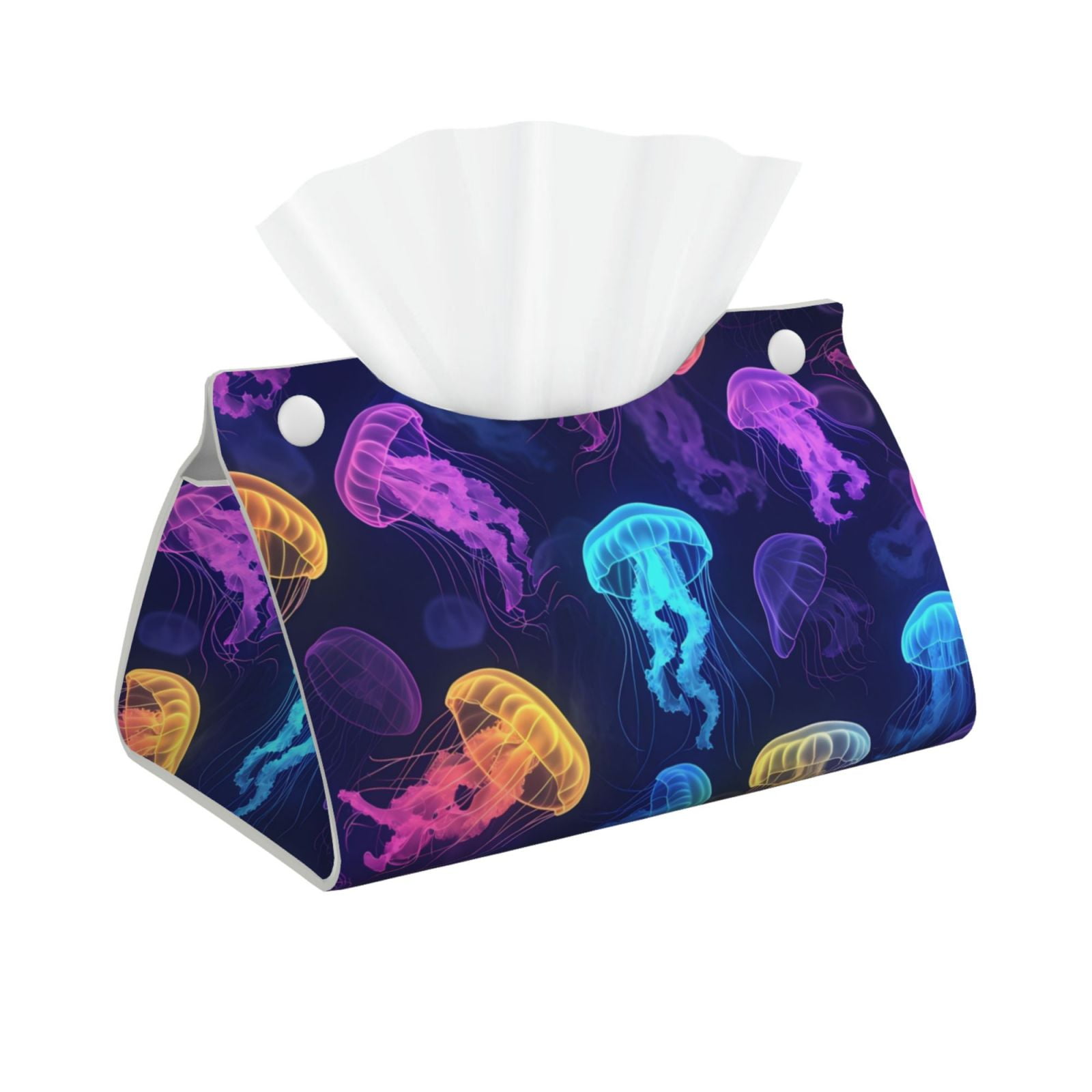 Leather Tissue Box Cover - Neon Jellyfish Pattern Long PVC Tissue Box ...