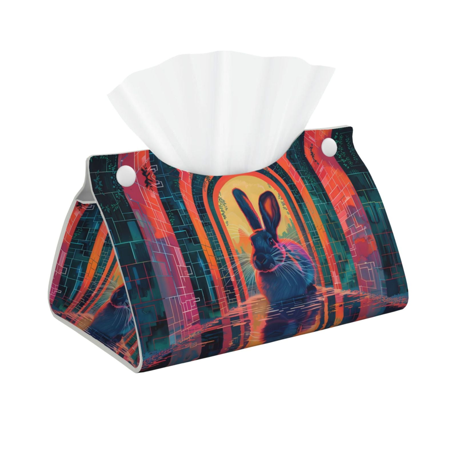 Leather Tissue Box Cover - Neon Rabbit In Archway Long PVC Tissue Box ...