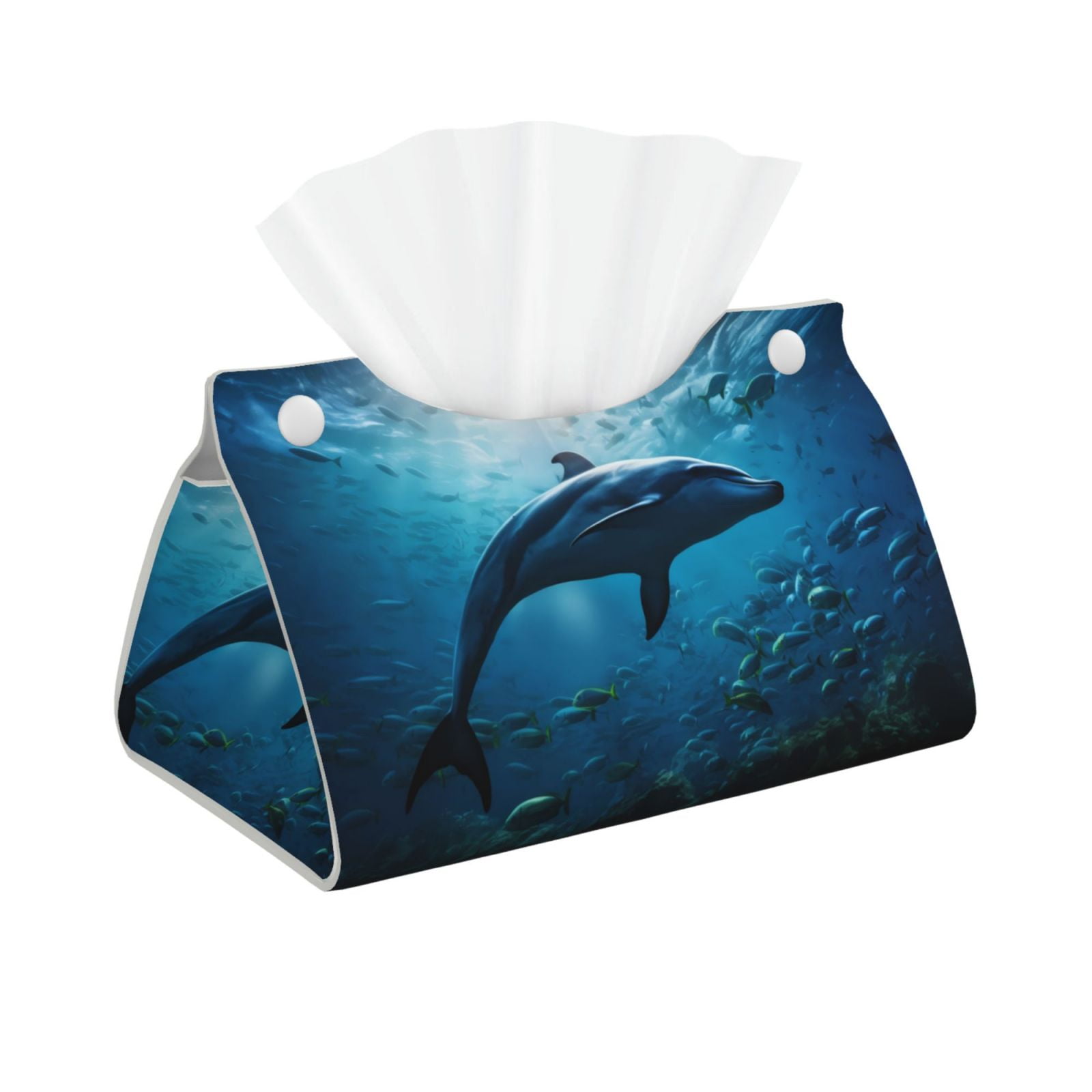 Leather Tissue Box Cover - Ocean Dolphin Fish School Long PVC Tissue ...