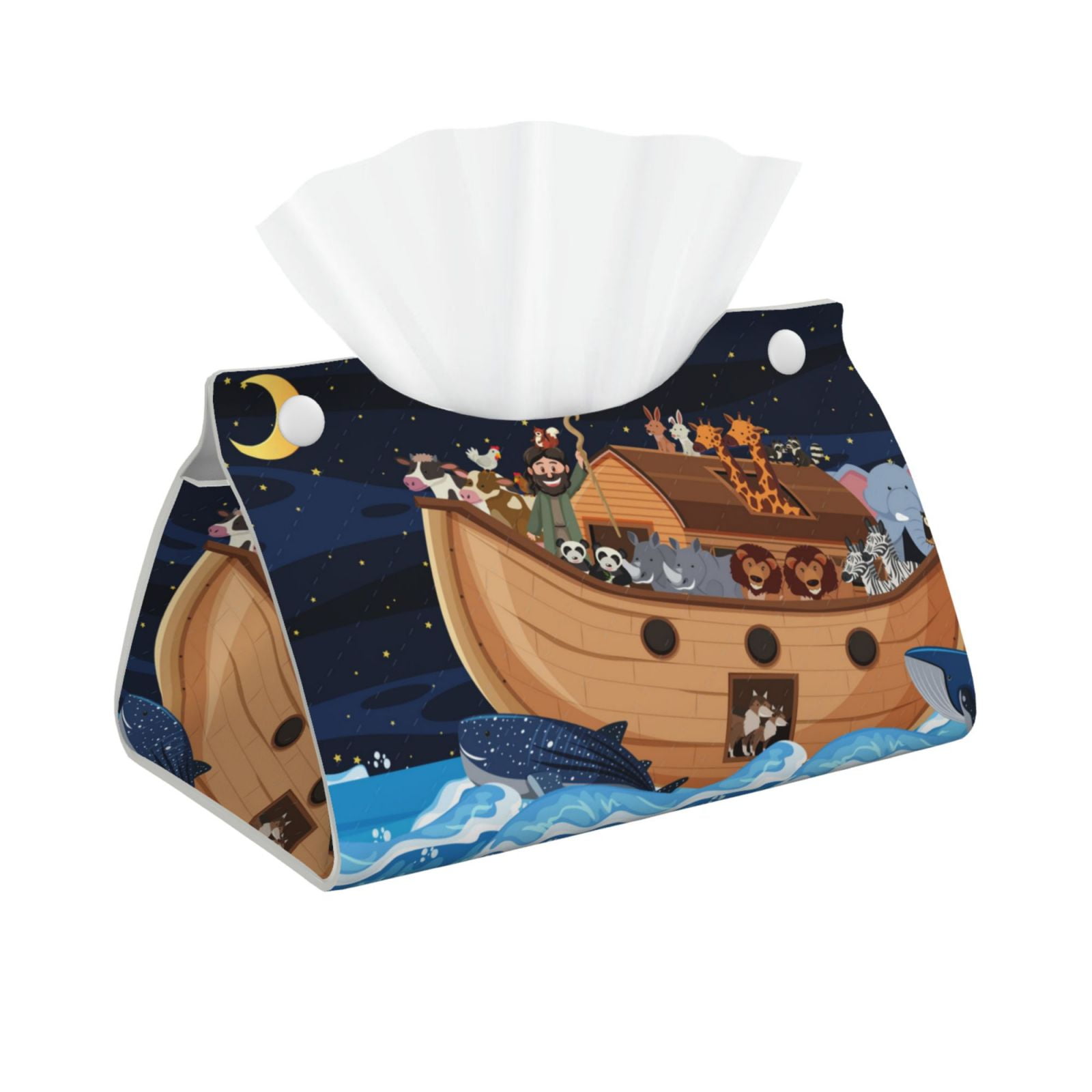 Leather Tissue Box Cover - Ocean Scene with Noah's Ark Long PVC Tissue ...