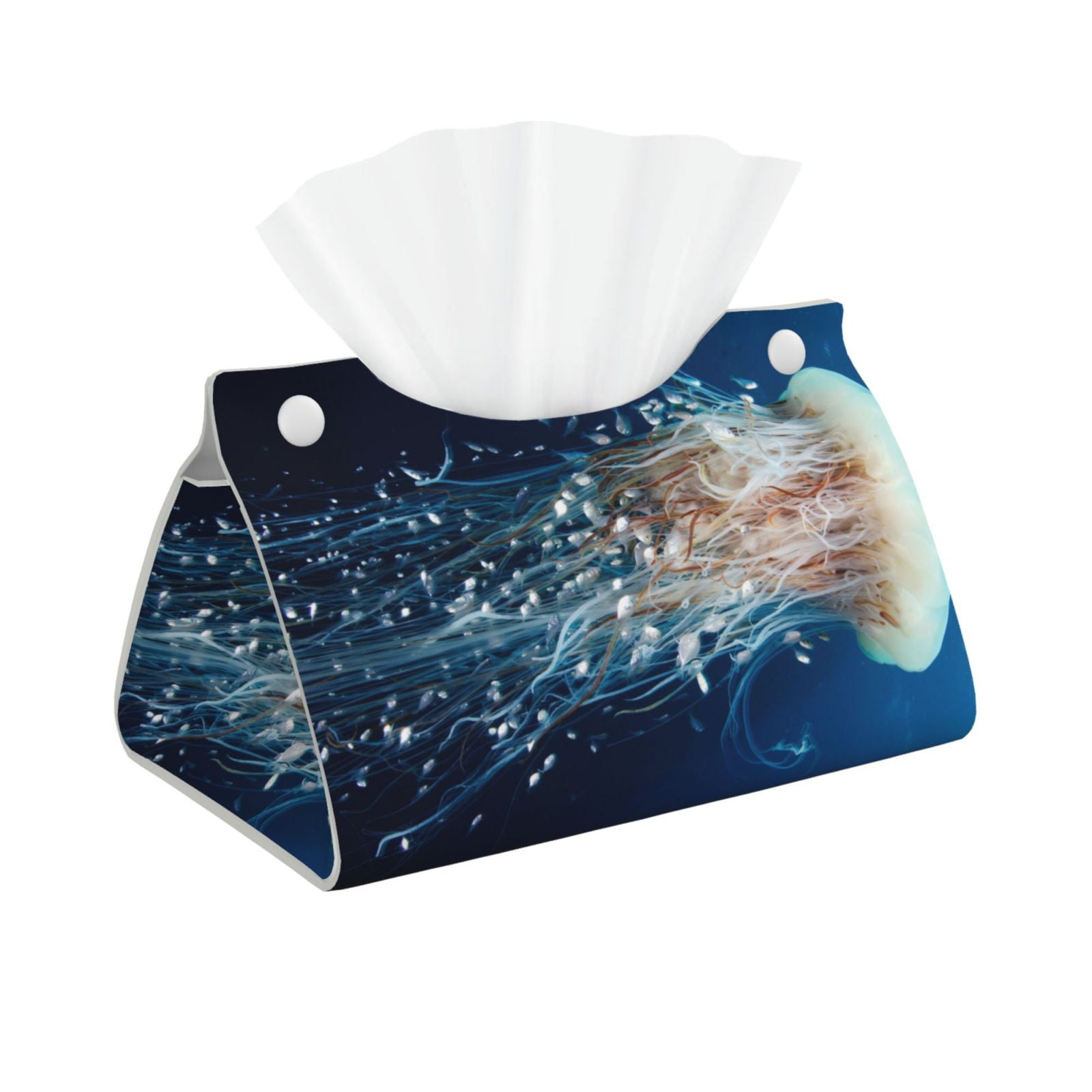 Leather Tissue Box Cover - Ocean White Jellyfish Dansing Long PVC ...