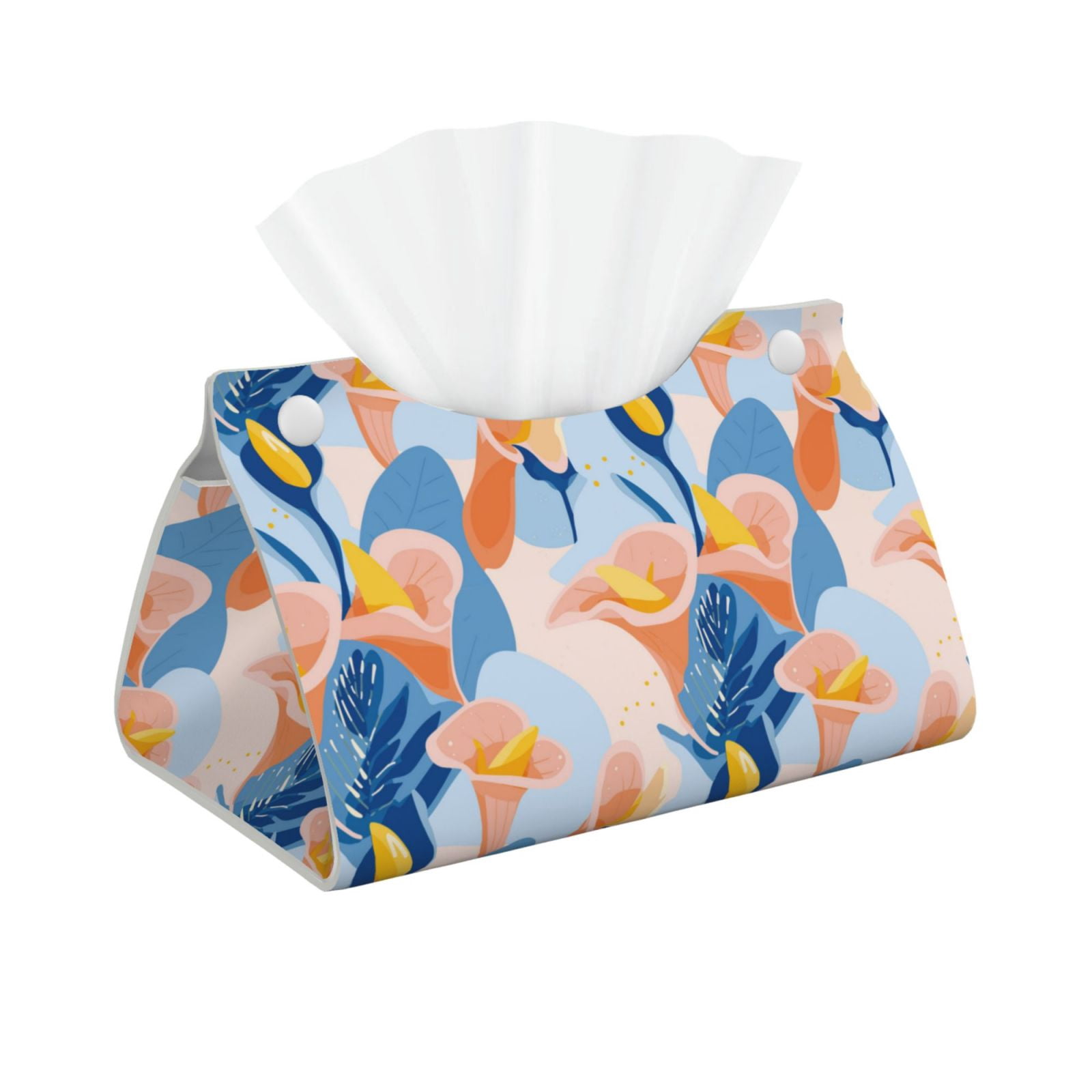 Leather Tissue Box Cover - Orange Calla Lily Flowers Long PVC Tissue ...