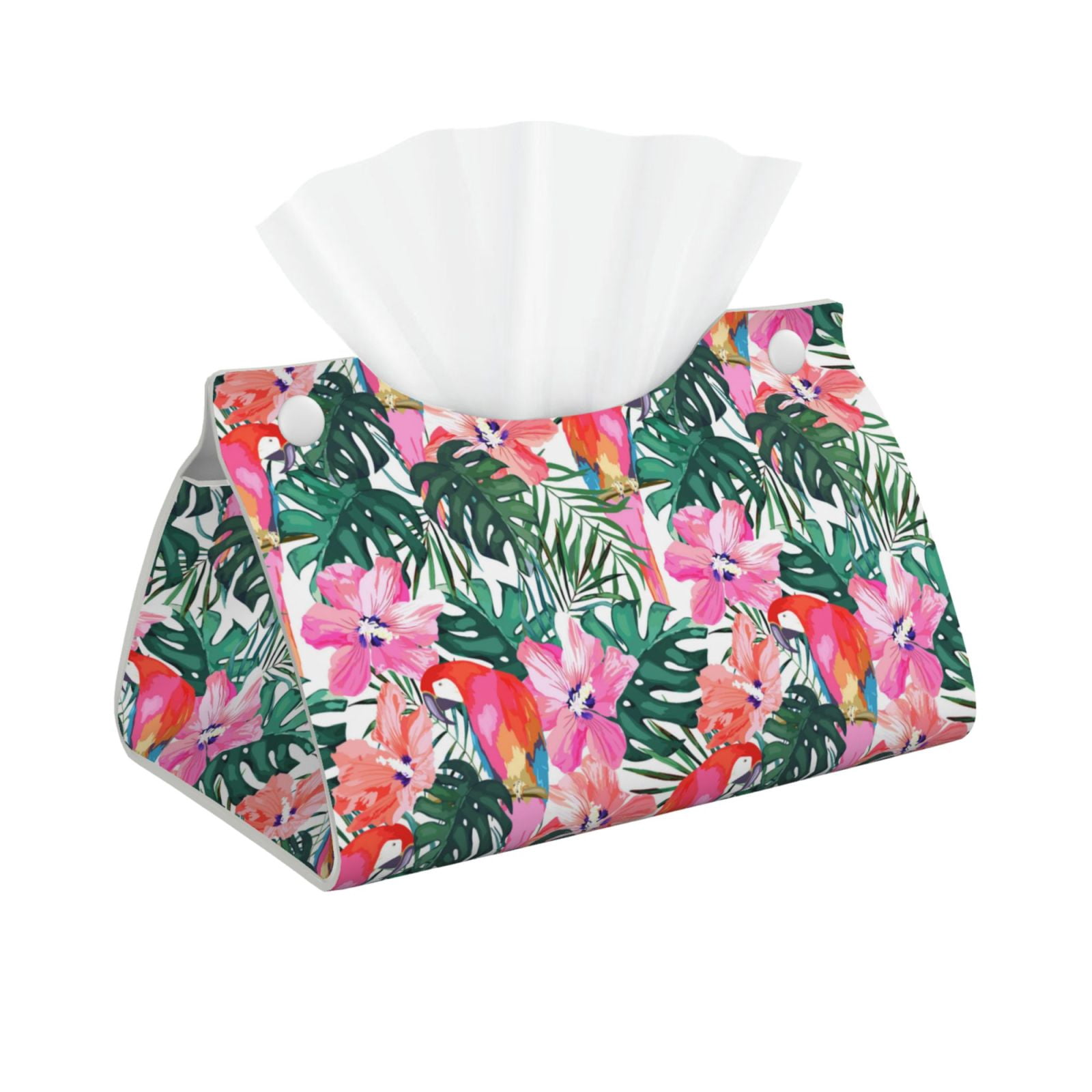 Leather Tissue Box Cover - Painted Cute Parrot Flower Long PVC Tissue ...