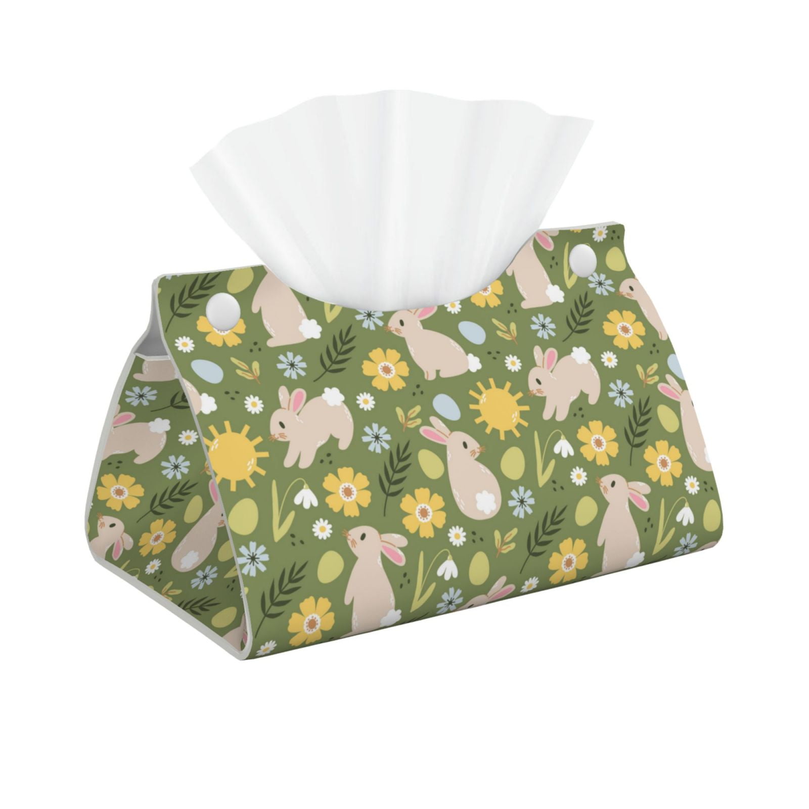 Leather Tissue Box Cover - Painted Cute Rabbit Yellow Flower Long PVC ...