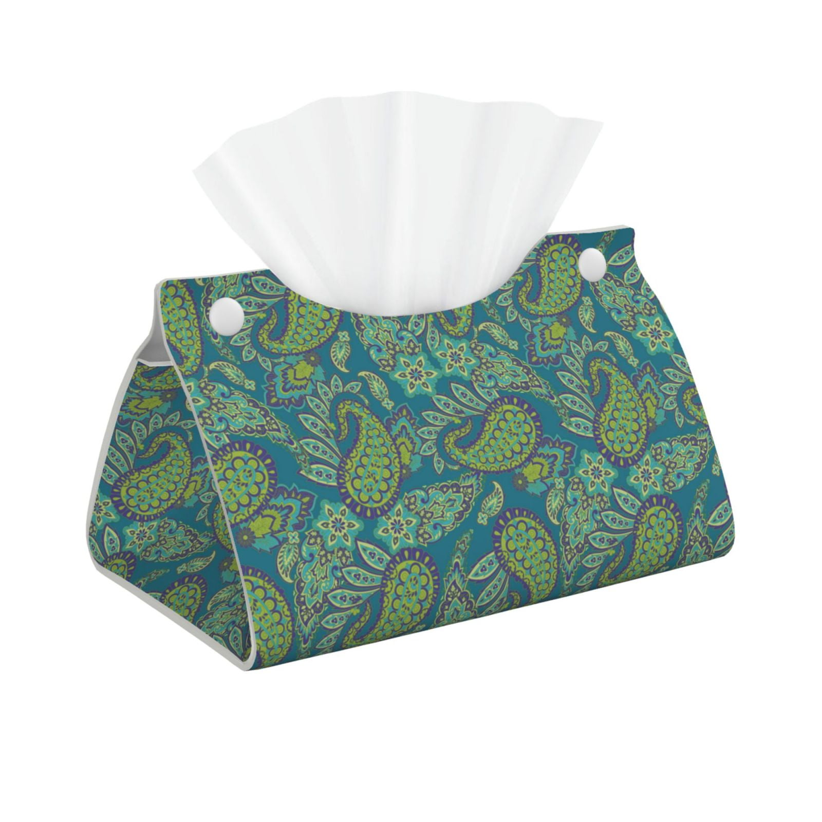 Leather Tissue Box Cover - Paisley Pattern Green Long PVC Tissue Box ...