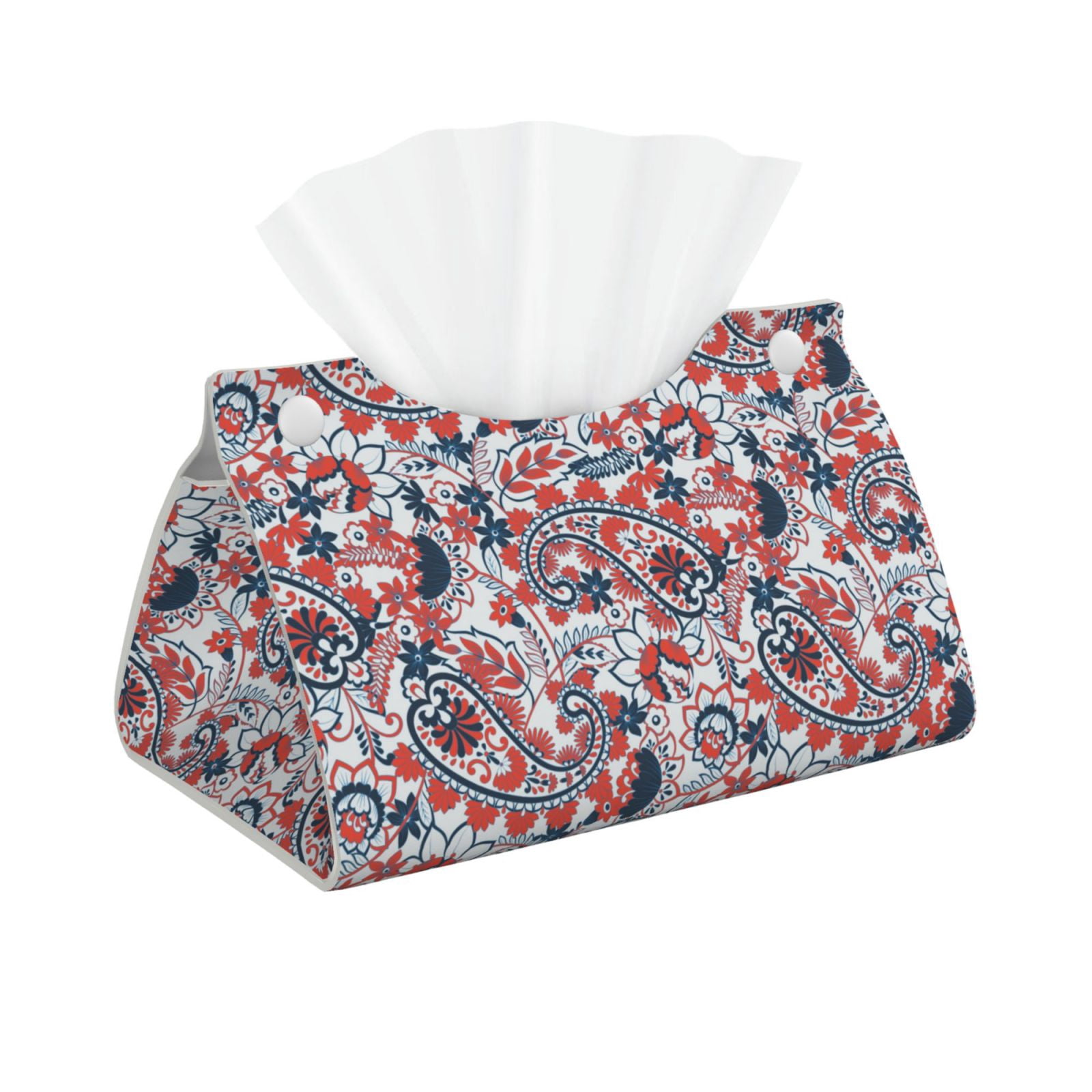 Leather Tissue Box Cover - Paisley design red Long PVC Tissue Box ...