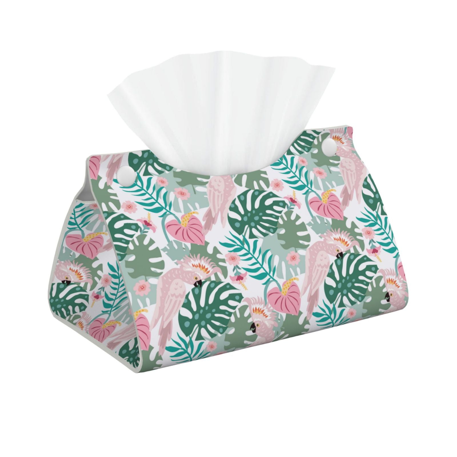 Leather Tissue Box Cover - Palm Leaves Cute Parrot Pink Long PVC Tissue ...